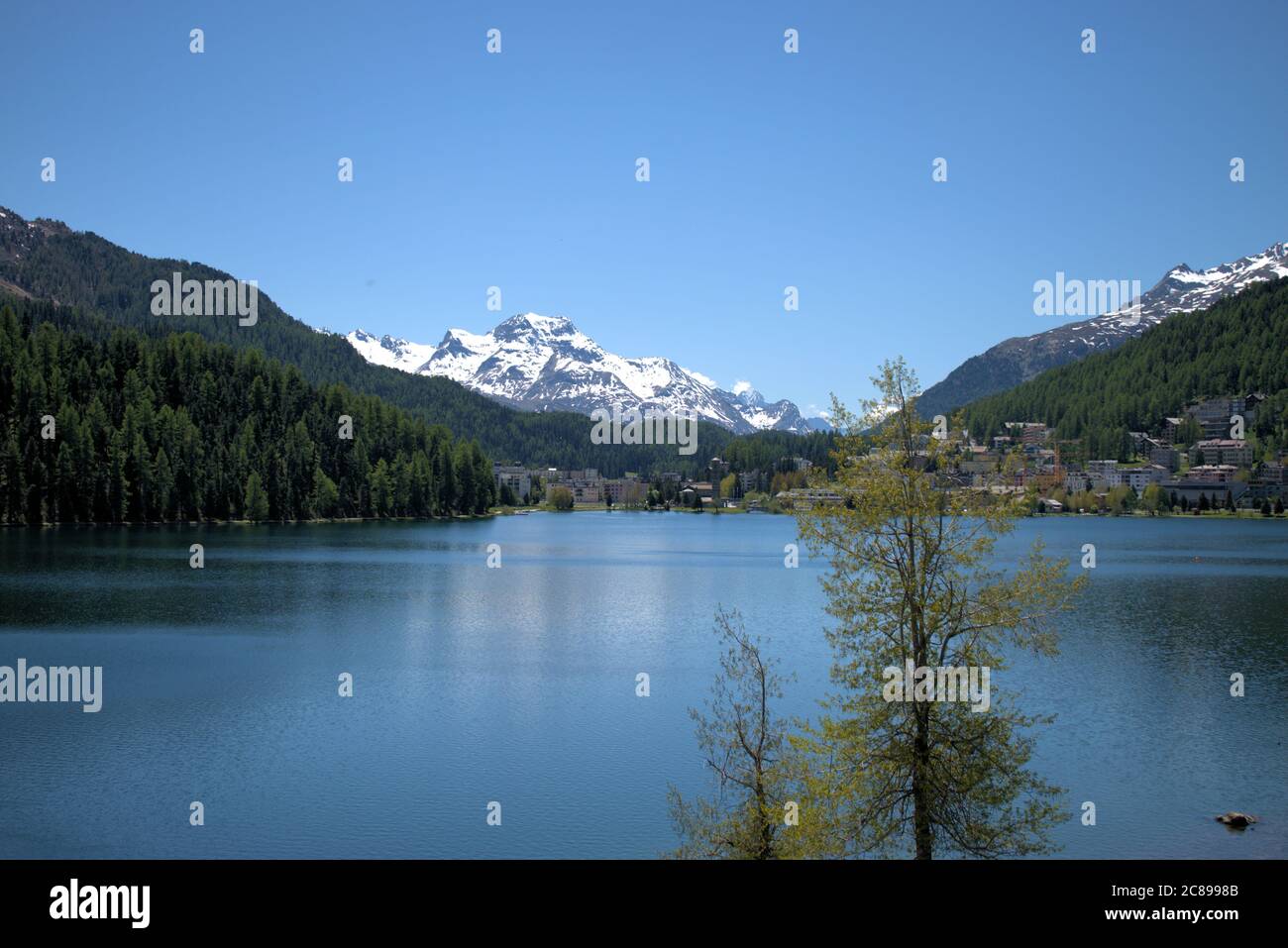 Mountain panorama at the lake of Saint Moritz Stock Photo - Alamy