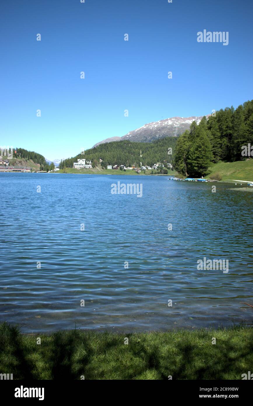 Lake of Saint Moritz on a very beautiful blue sky day Stock Photo - Alamy