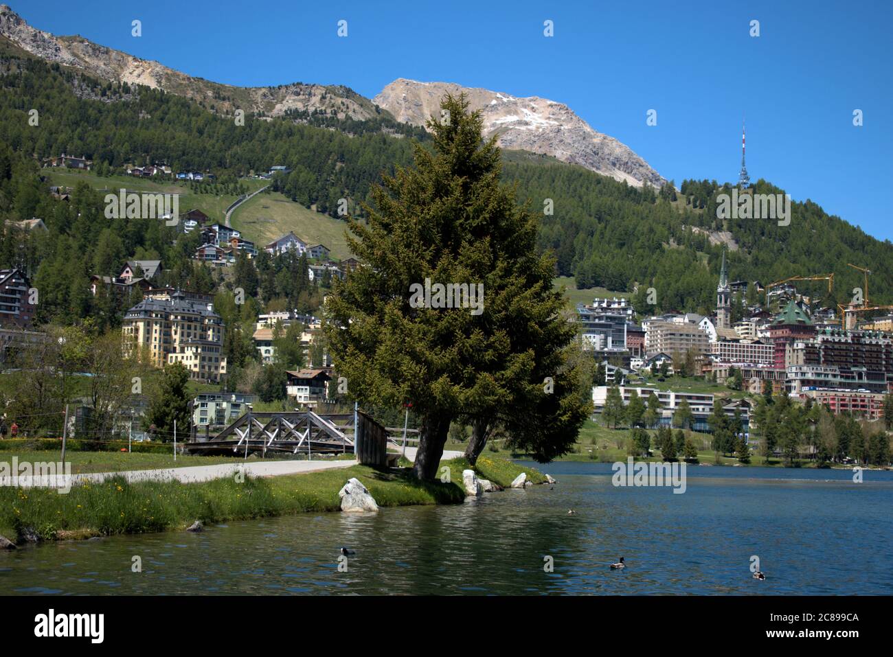 Mountain panorama at the lake of Saint Moritz Stock Photo - Alamy