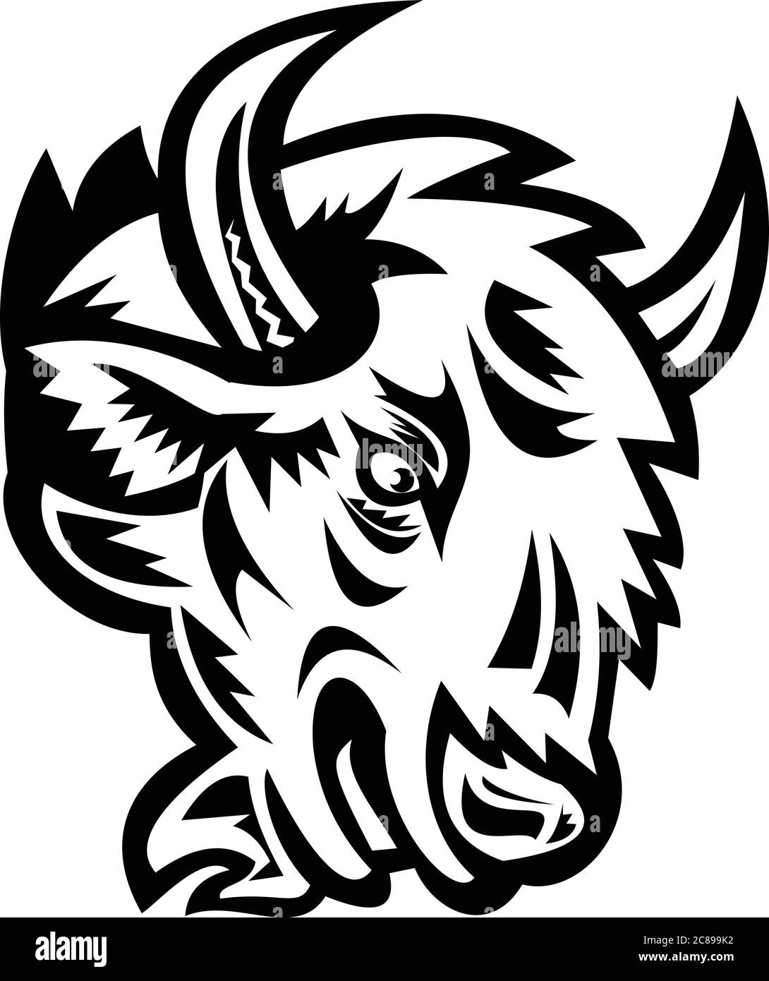 Mascot illustration of head of an angry North American bison or ...