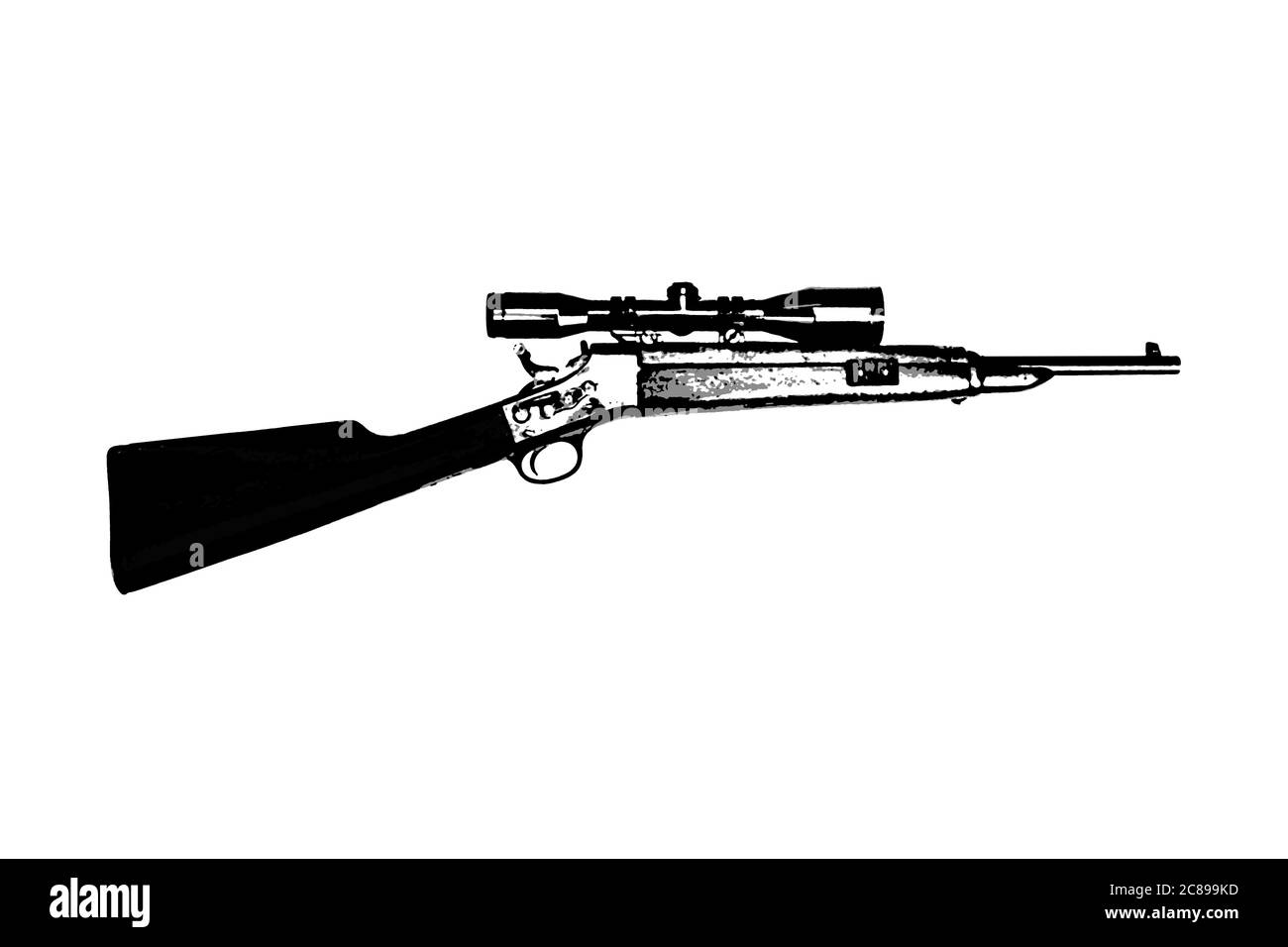 Side view small wooden rifle stencil style graphic isolated on white ...