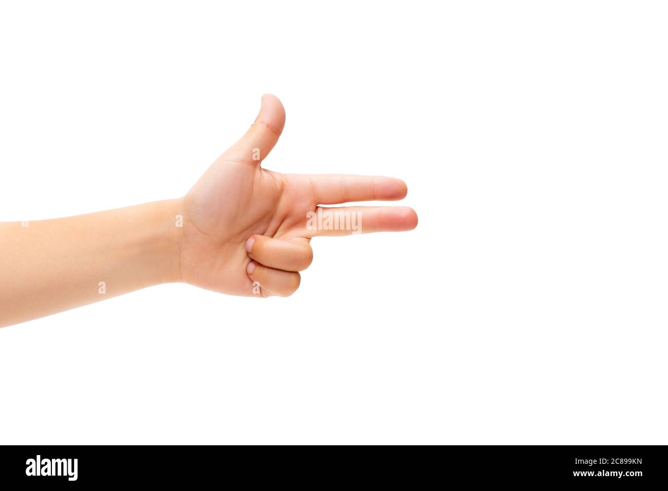 Pointing. Children's hand, palm gesturing isolated on white studio ...