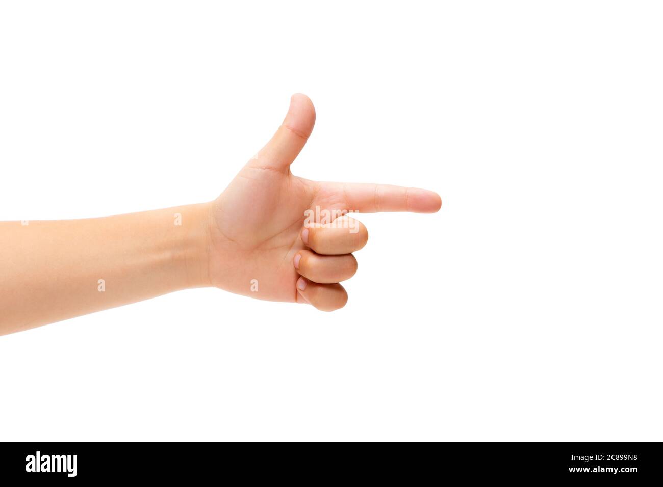 Pointing. Children's hand, palm gesturing isolated on white studio ...