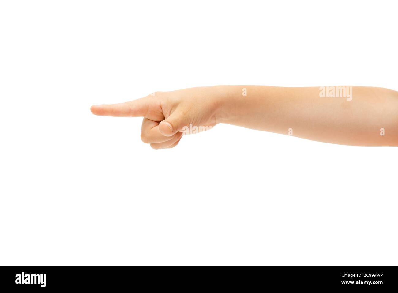 Pointing. Children's hand, palm gesturing isolated on white studio ...