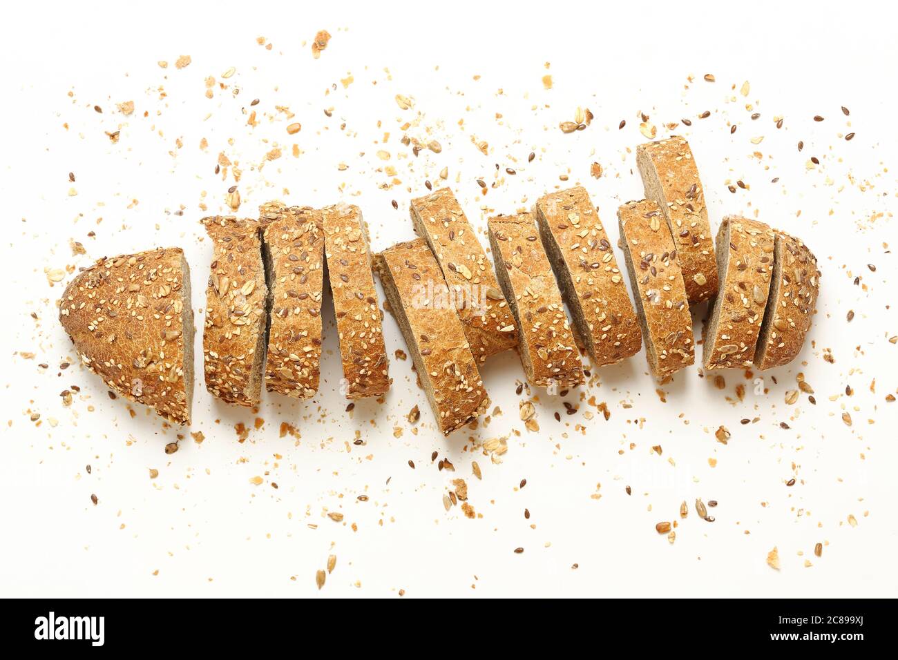 sliced multigrain bread on white, top view Stock Photo - Alamy