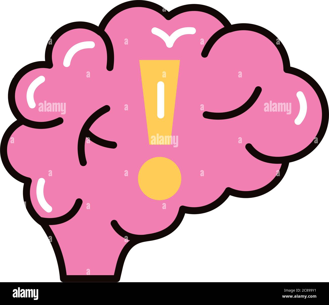 brain human with alert symbol line and fill style icon vector ...
