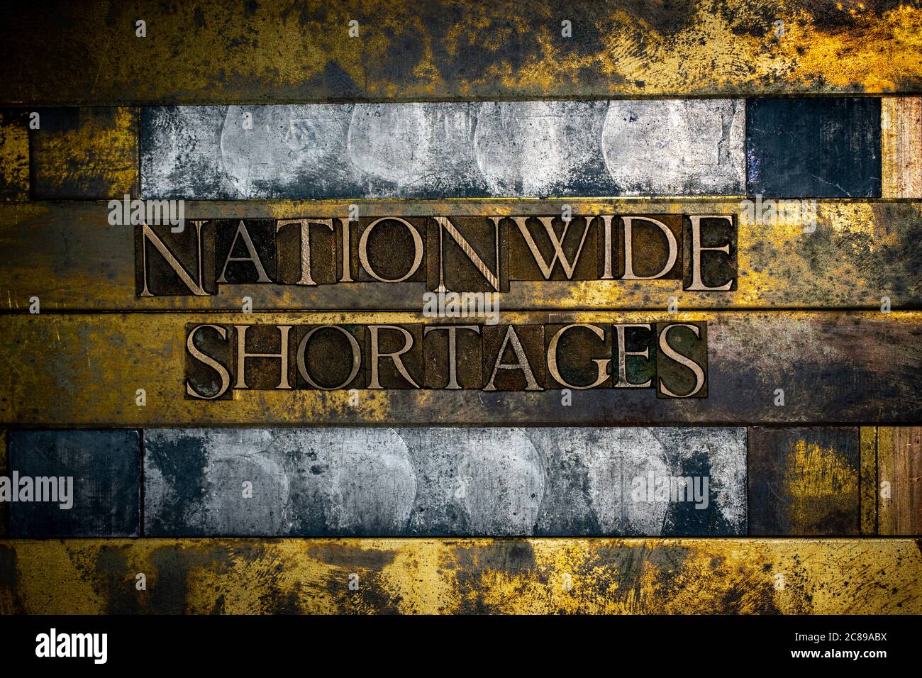 Nationwide Shortages text formed with real authentic typeset letters on ...