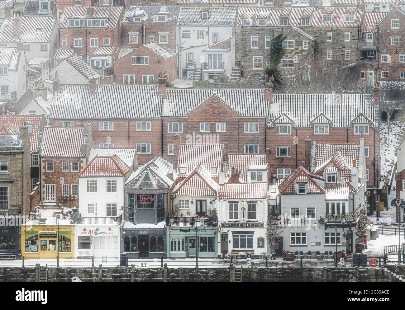 Whitby town centre in snow, North Yorkshire, UK Stock Photo - Alamy