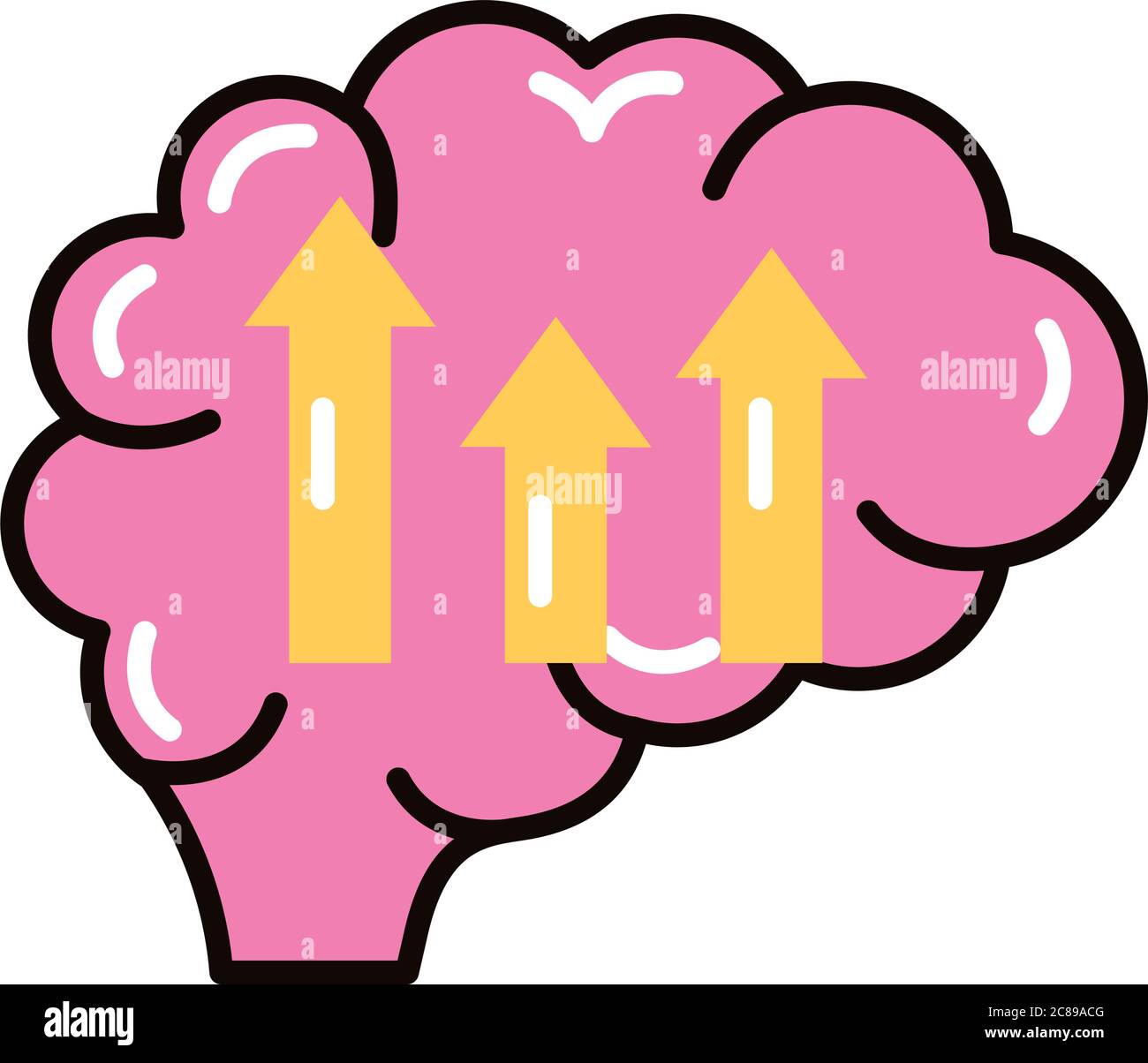 brain human with arrows up line and fill style icon vector illustration ...