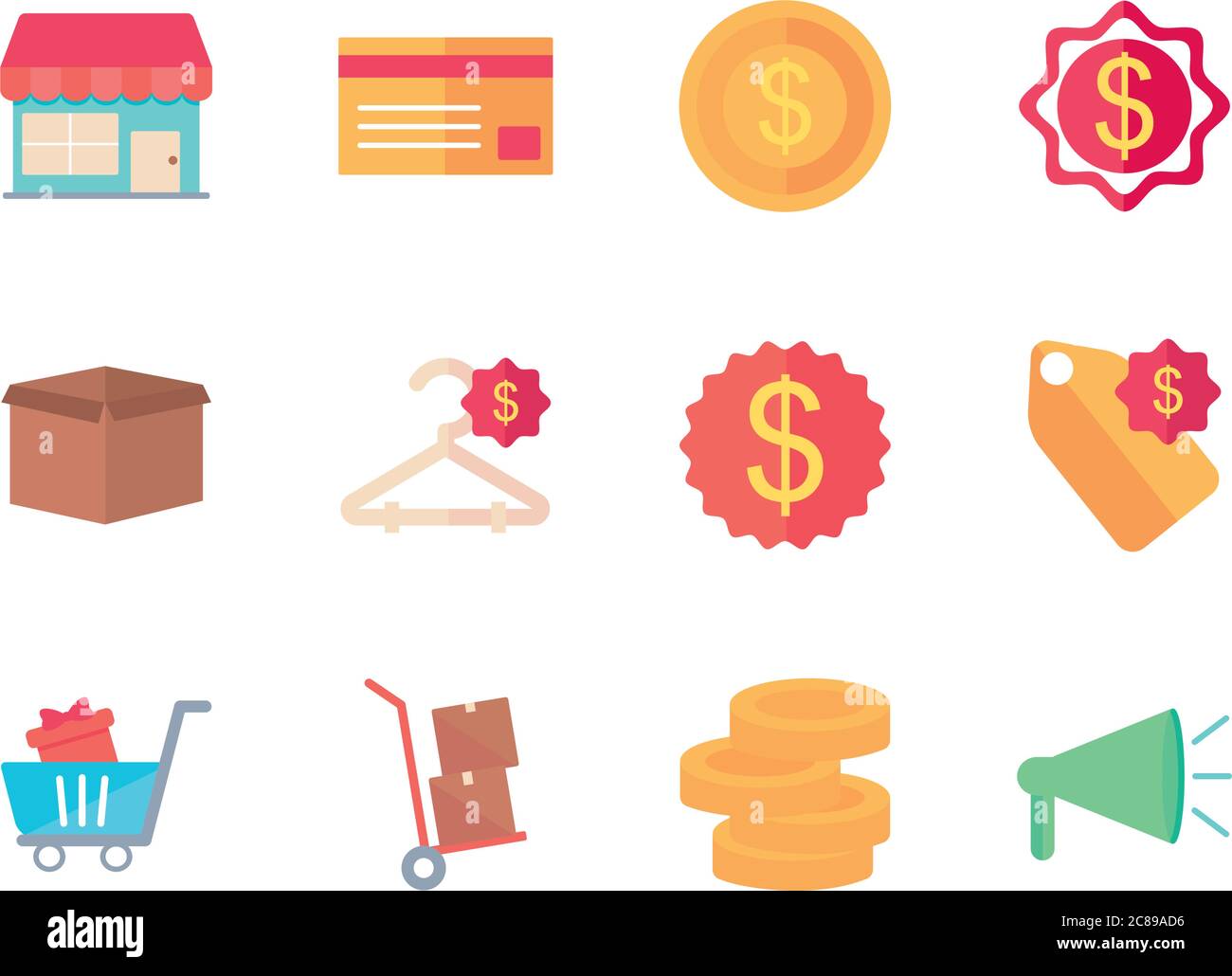 credit cards and shopping icon set over white background, flat style ...
