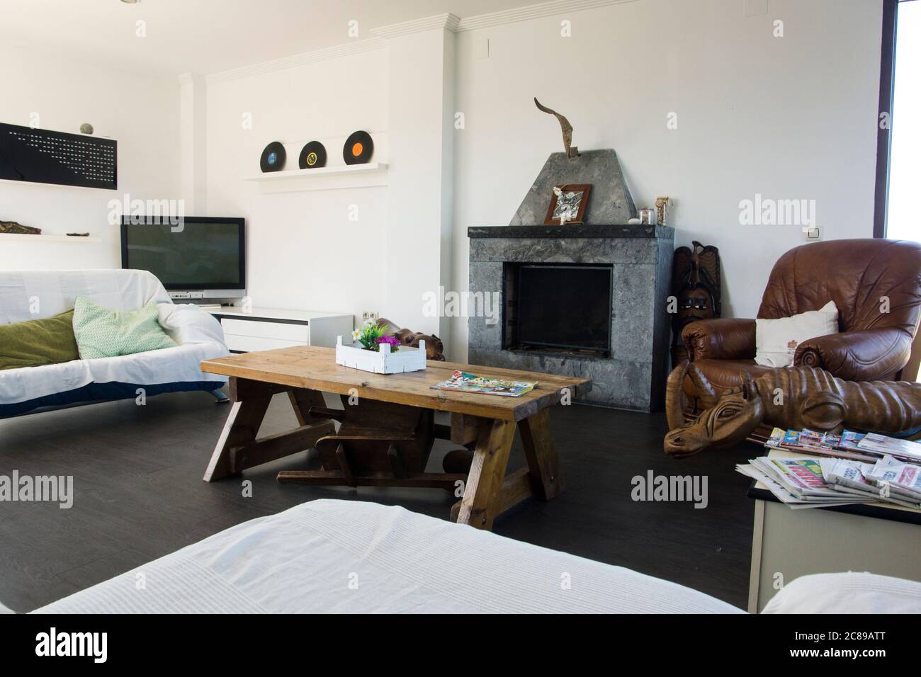 Living room of a modern rural house in Asturias Stock Photo - Alamy