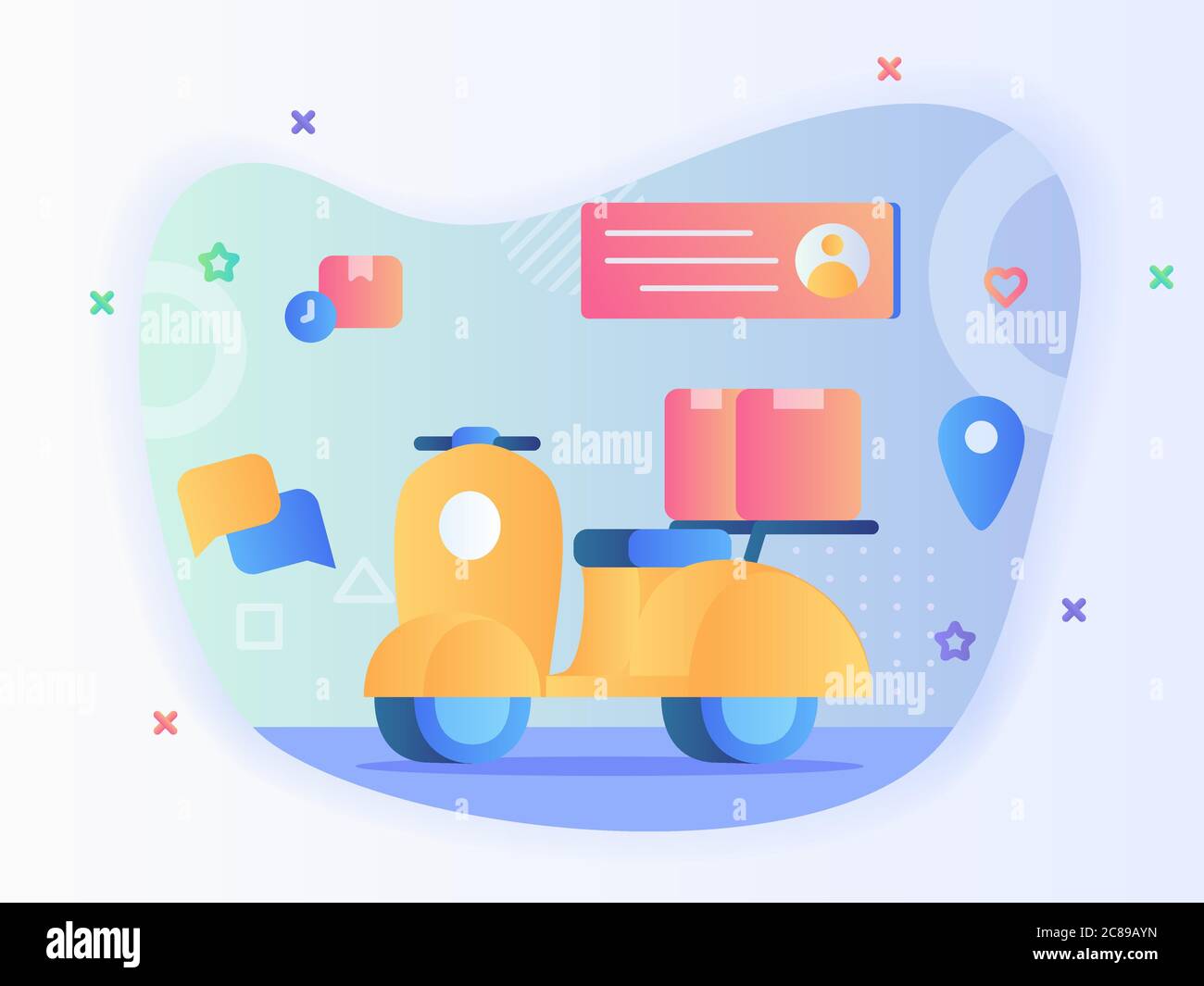 Box package on scooter background profile receiver address pointer ...