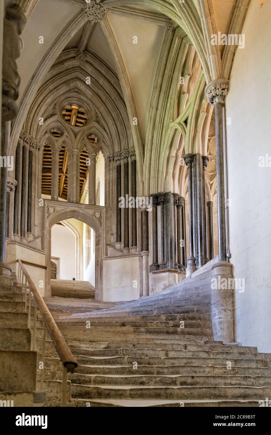 Worn steps stairs staircase Chapter House interior 14th century Wells ...