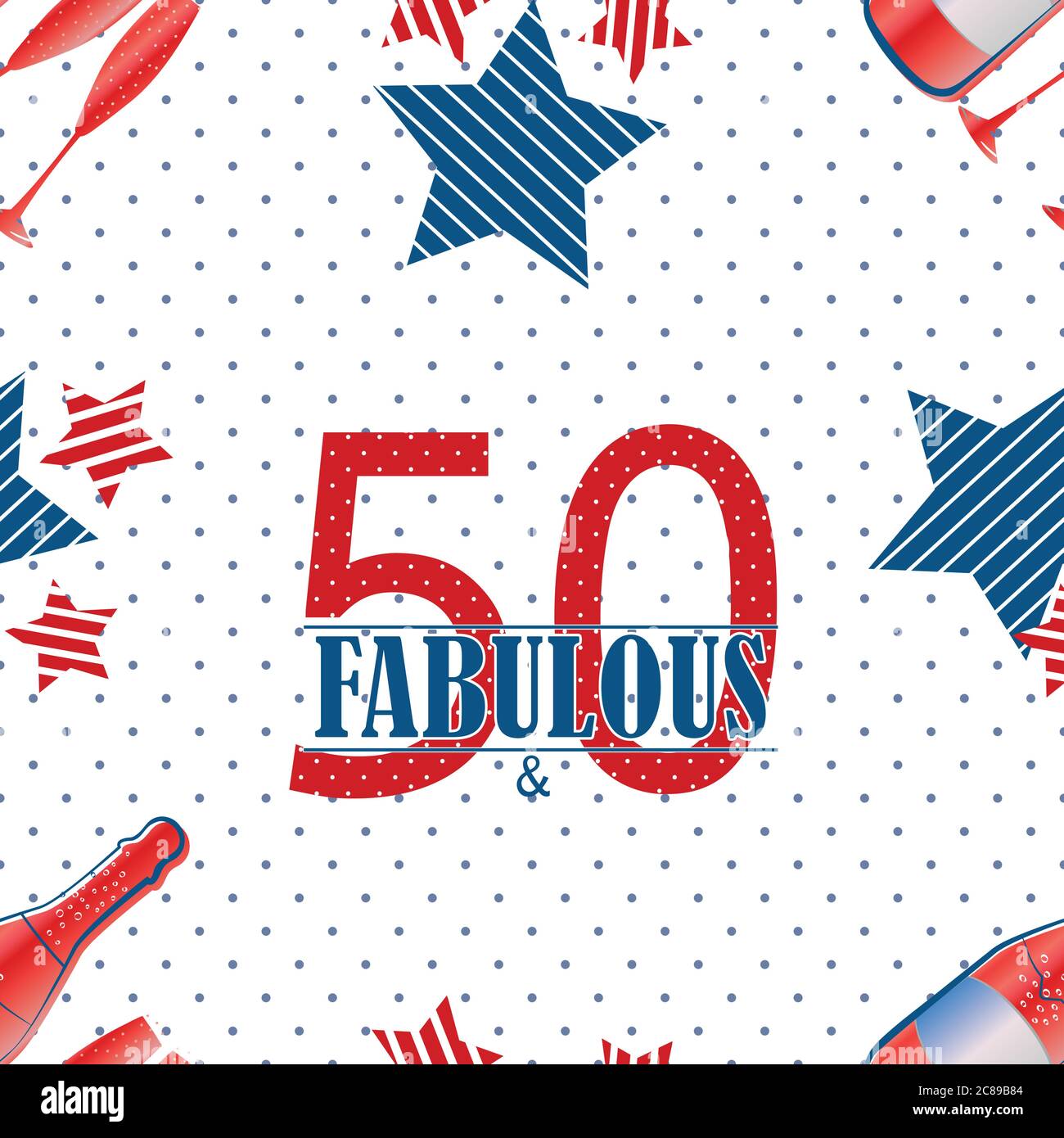 Fifty and fabulous text seamless vector pattern background. Blue red ...