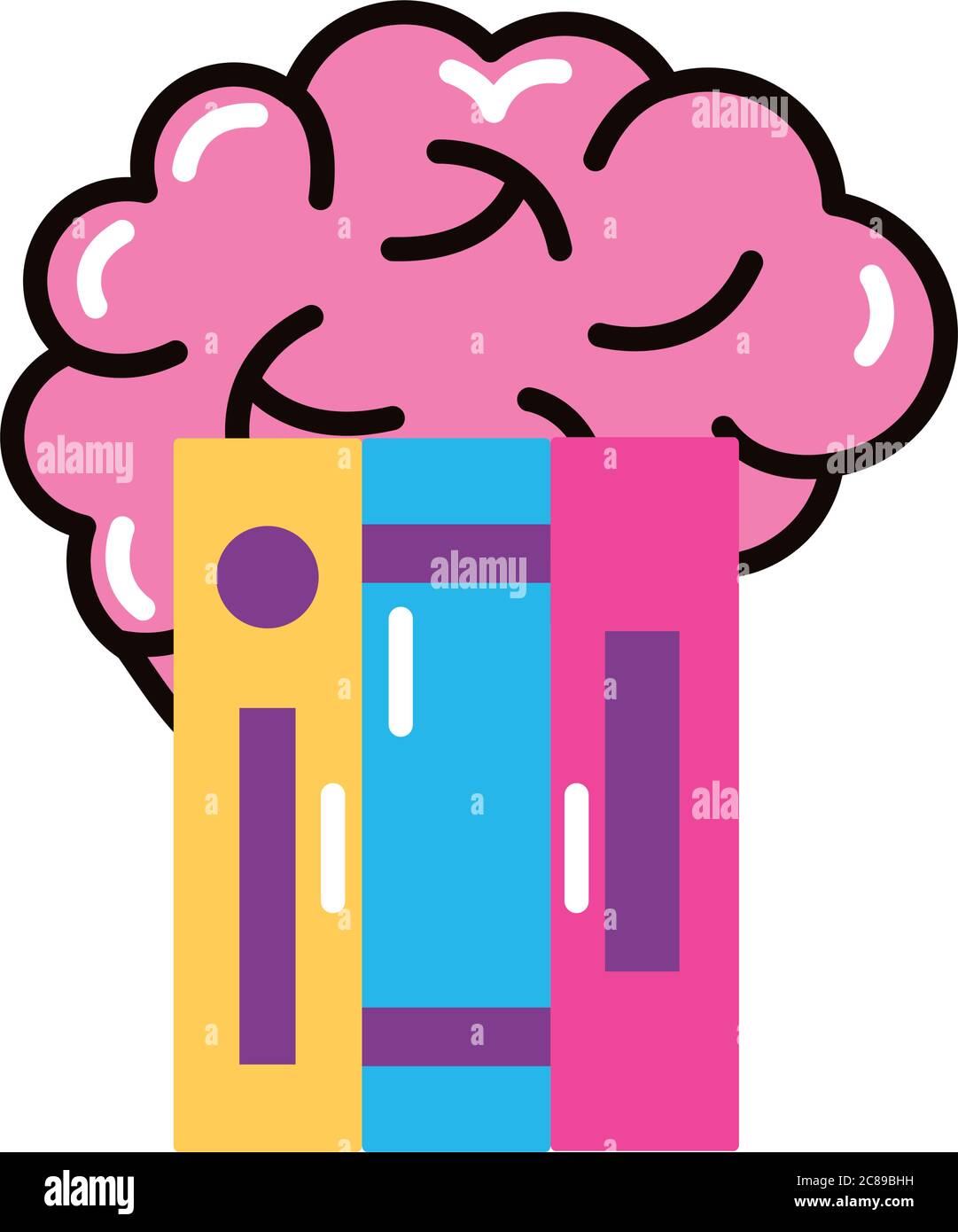 brain human with books line and fill style icon vector illustration ...