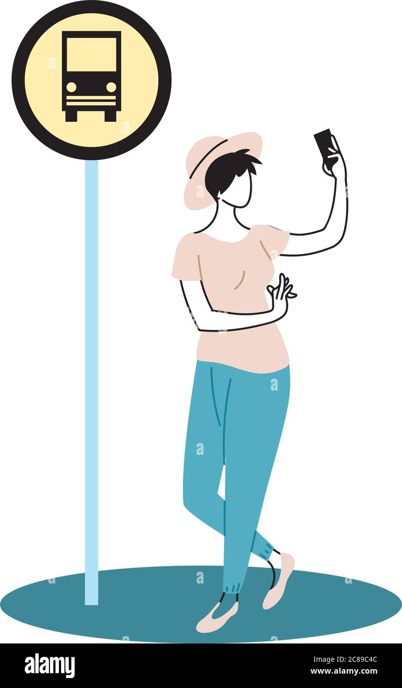 Woman smartphone bus Cut Out Stock Images & Pictures - Alamy