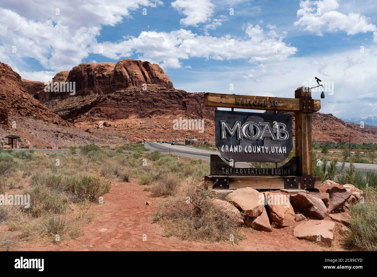 Official highway welcome sign for the city of Moab, Grand County, Utah ...