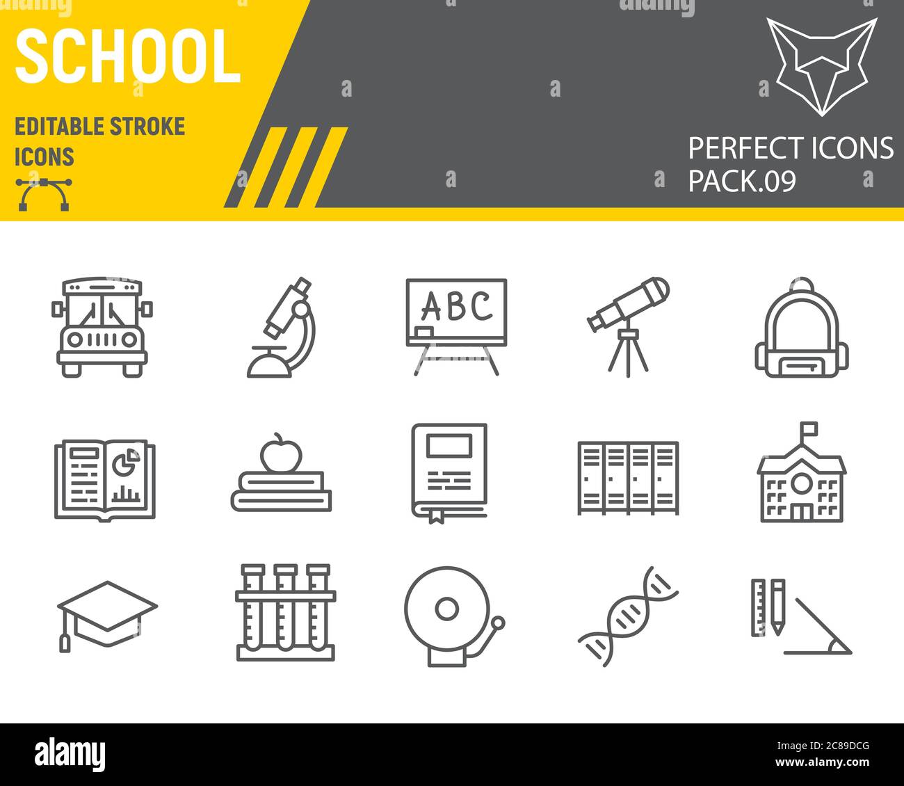 School line icon set, education symbols collection, vector sketches ...