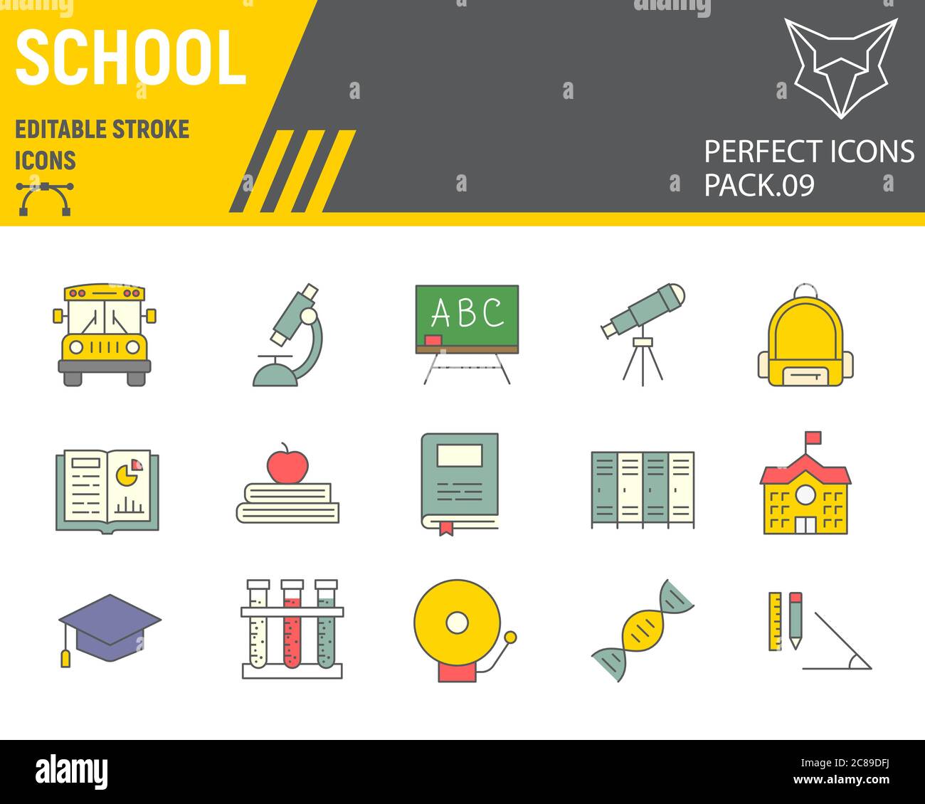 School color line icon set, education symbols collection, vector ...