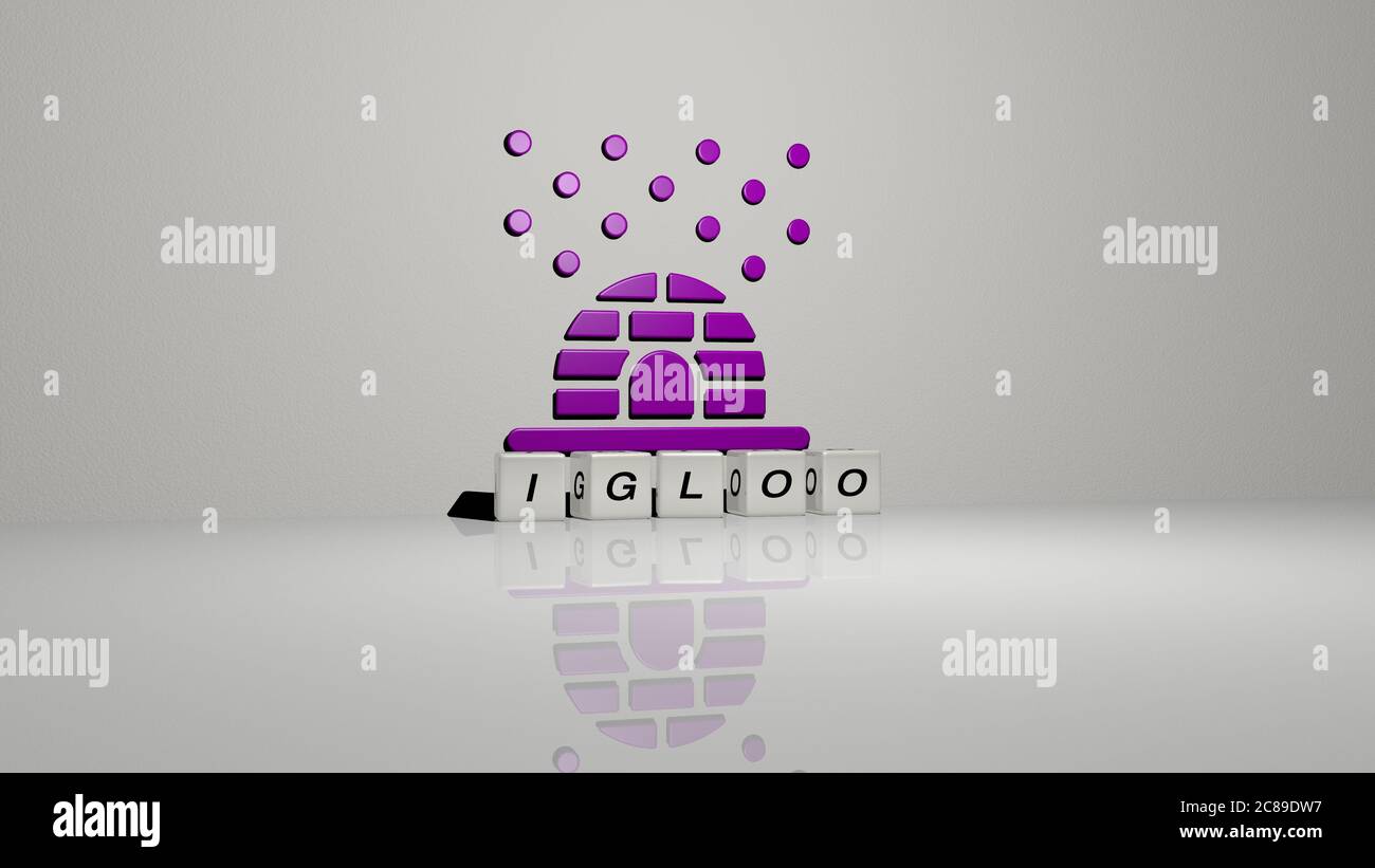 3D illustration of igloo graphics and text made by metallic dice ...