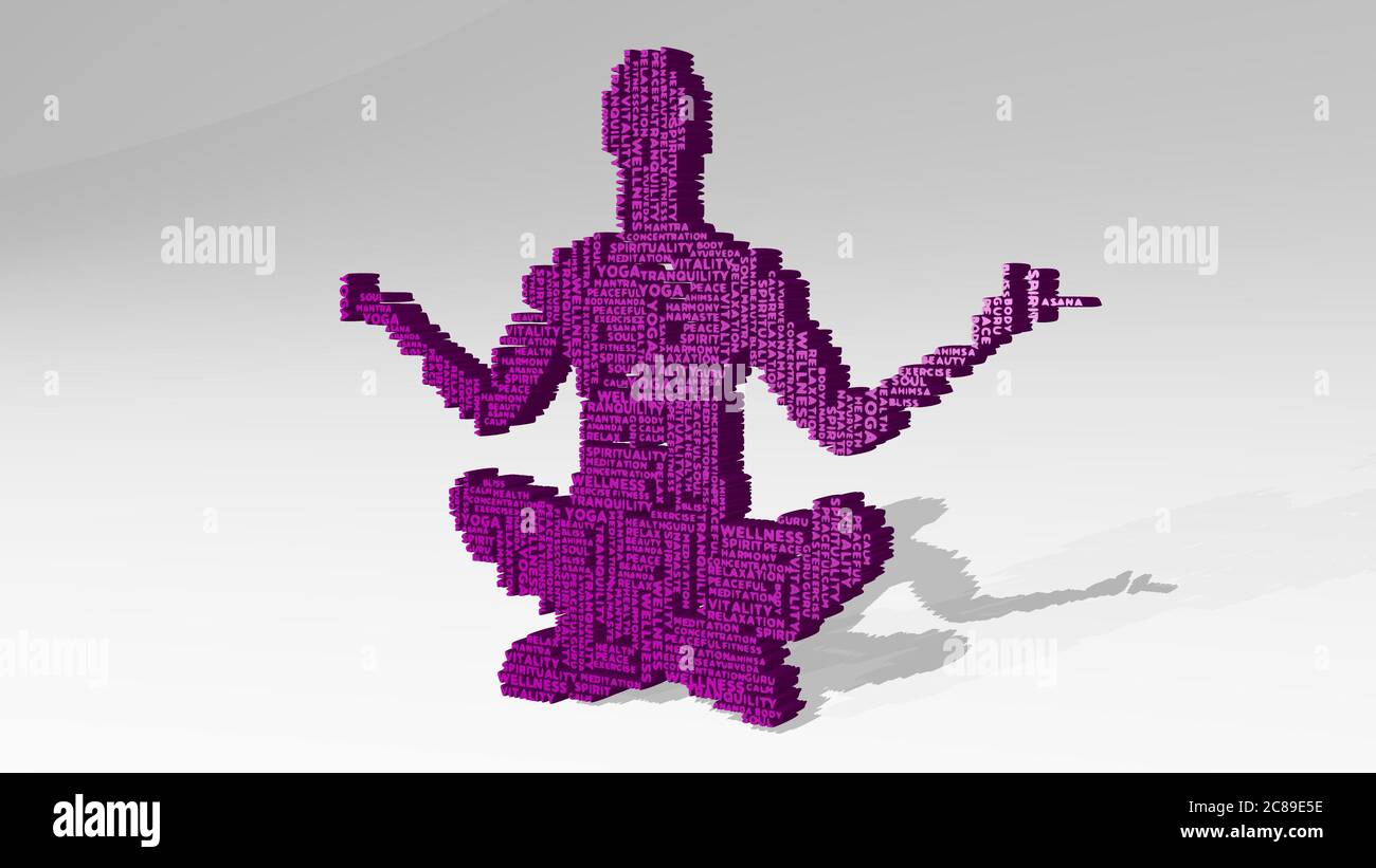 YOGA MAN MADE OF WORDS from a perspective with the shadow. A thick ...