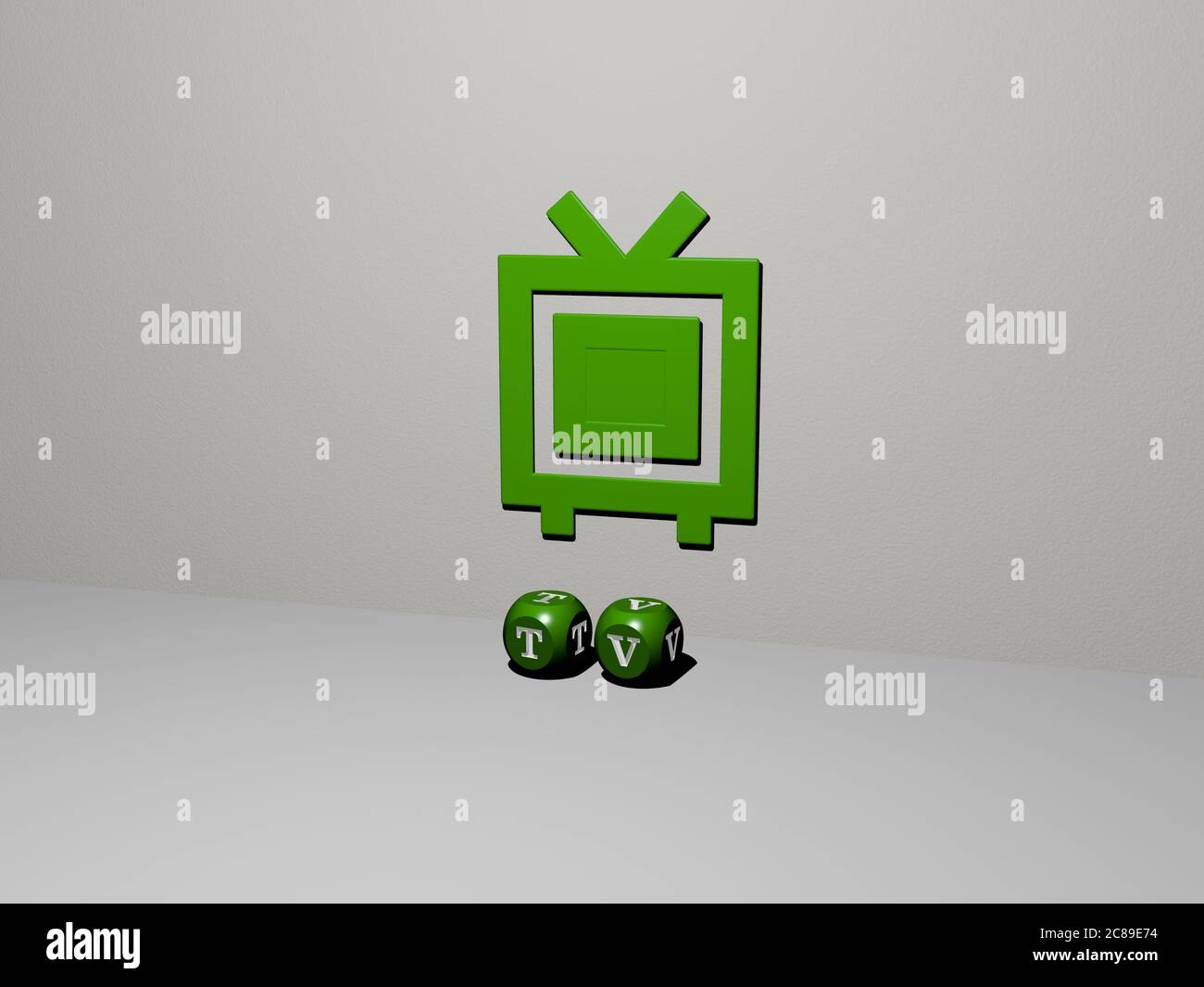 3D illustration of tv graphics and text made by metallic dice letters ...