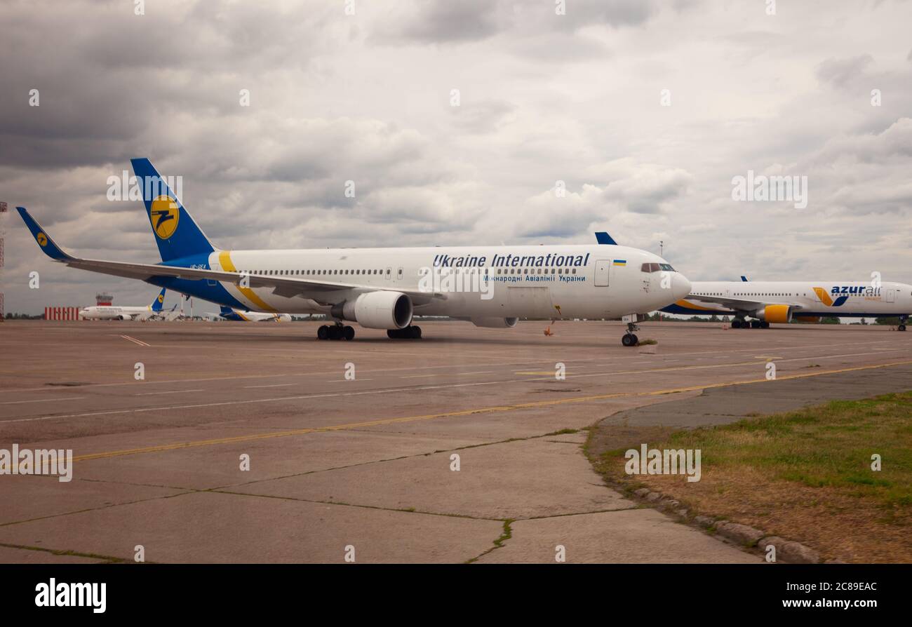 Kyiv, Ukraine - July 14, 2020: Passenger plane UIA airlines. Runway ...