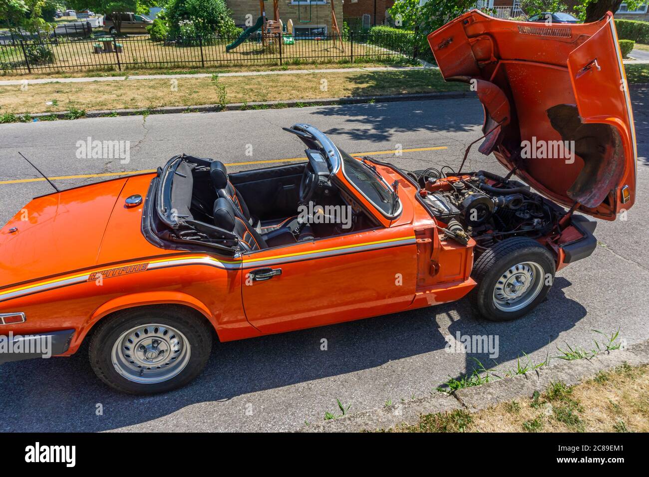 Side view of a Triumph Spitfire convertible vintage retro sports car ...