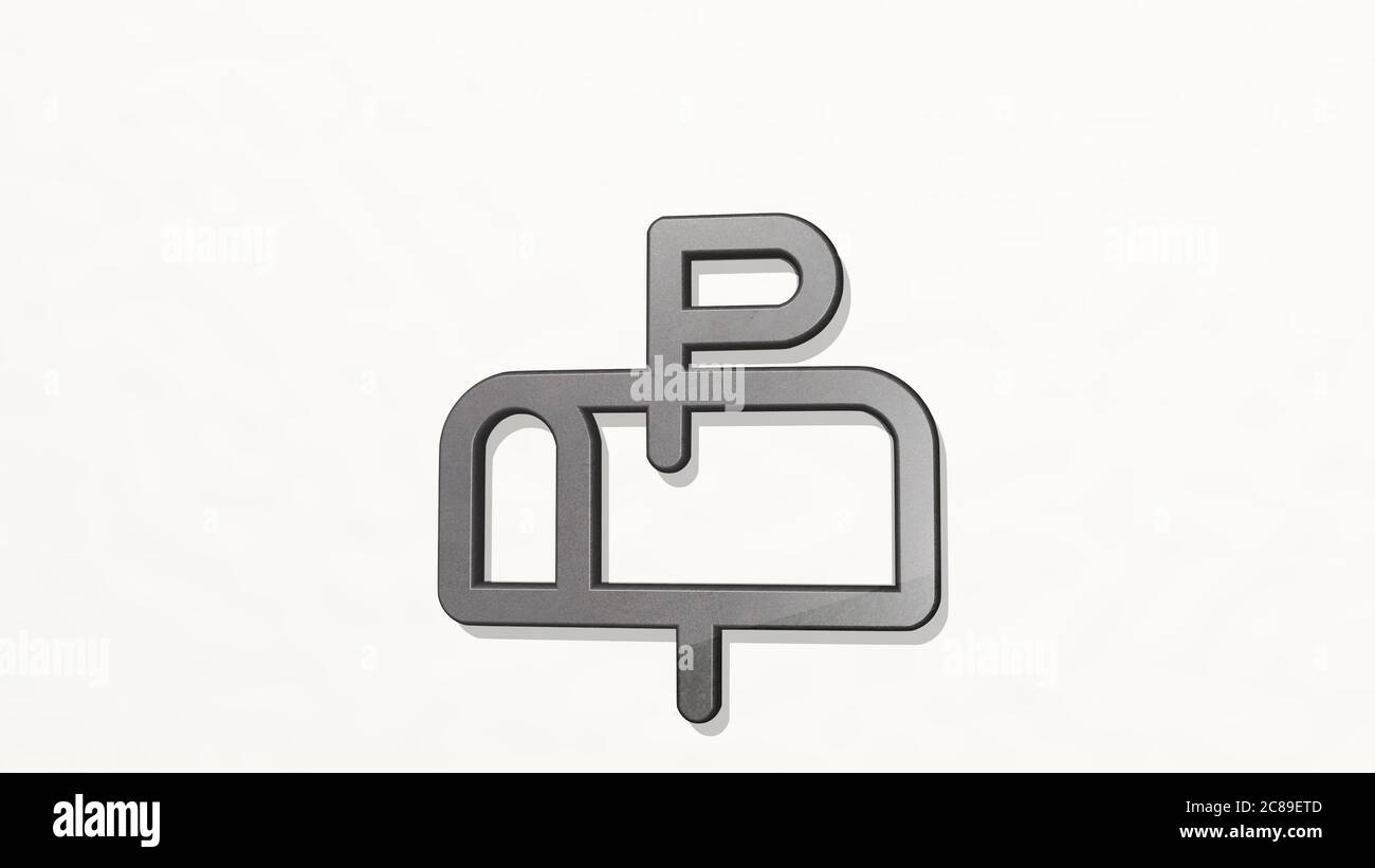 MAILBOX IN made by 3D illustration of a shiny metallic sculpture on a ...