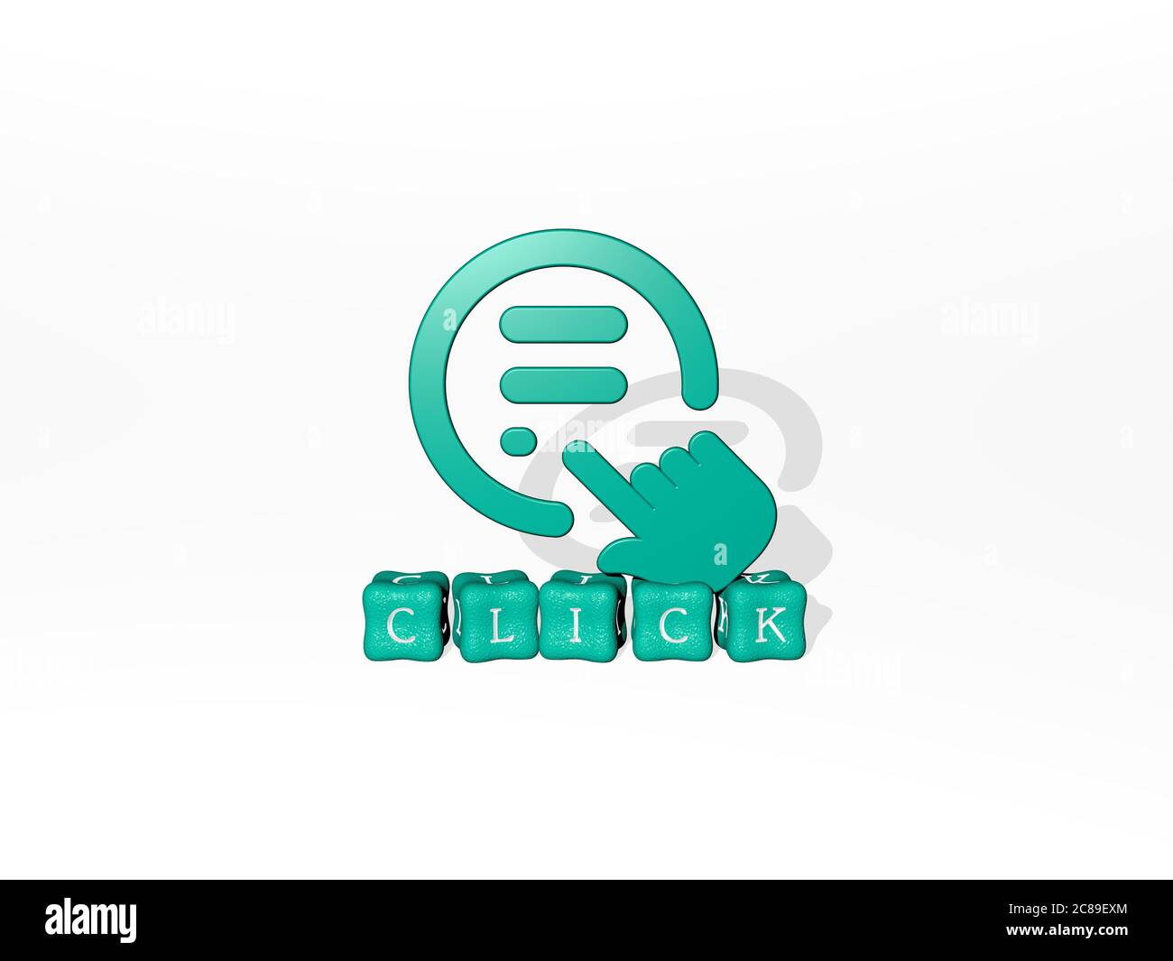 3D representation of click with icon on the wall and text arranged by ...