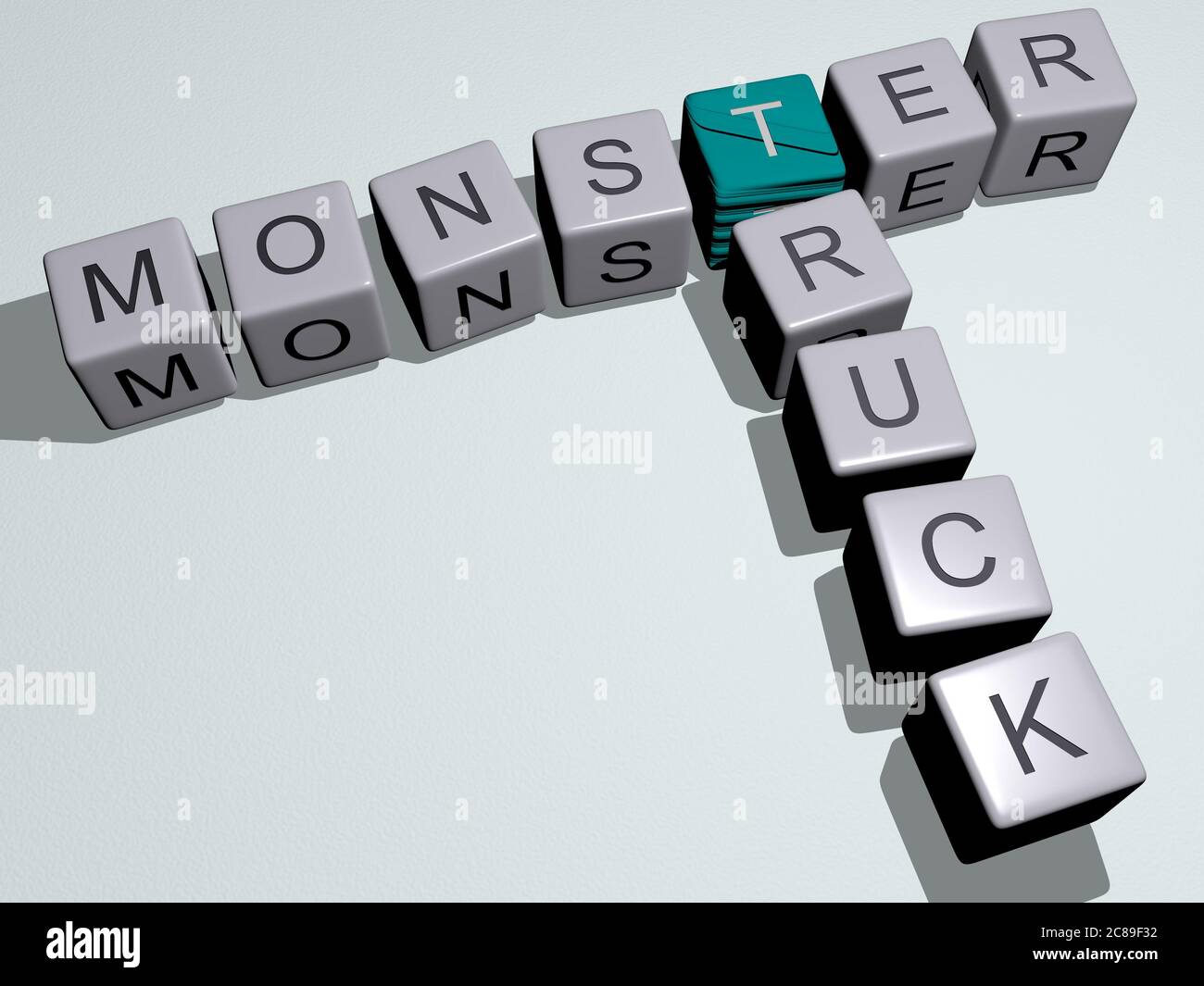 combination of MONSTER TRUCK built by cubic letters from the top ...