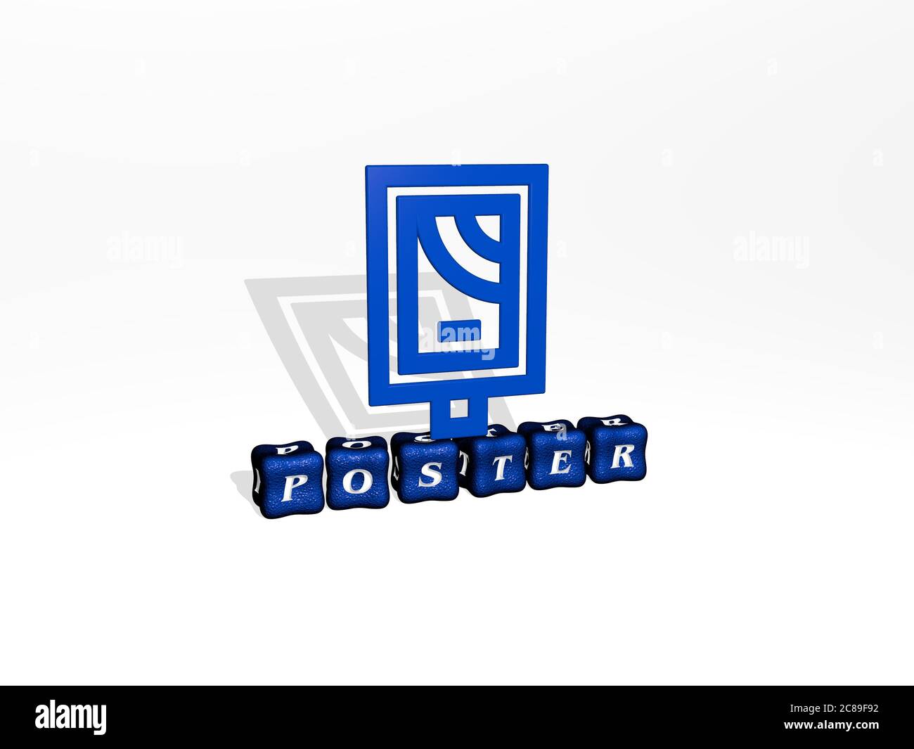 3D representation of POSTER with icon on the wall and text arranged by ...