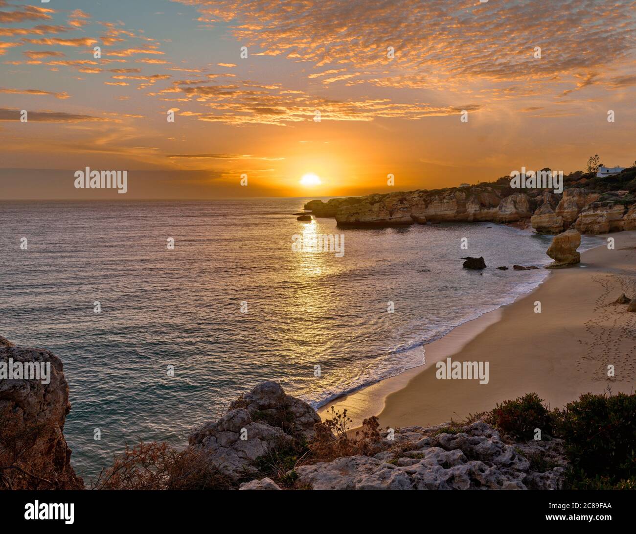 Praia de São Rafael at sunset, the Algarve, Portugal Stock Photo - Alamy