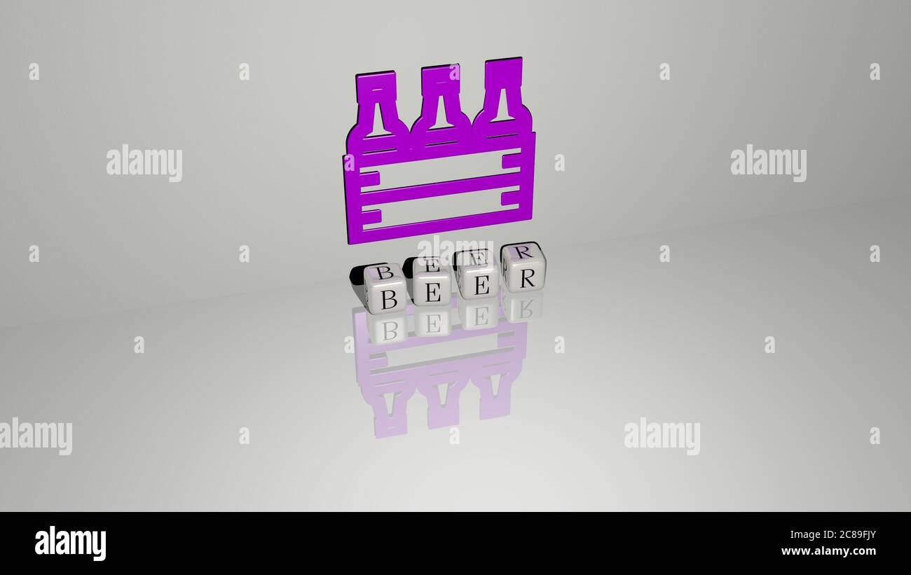 3D graphical image of BEER vertically along with text built by metallic ...