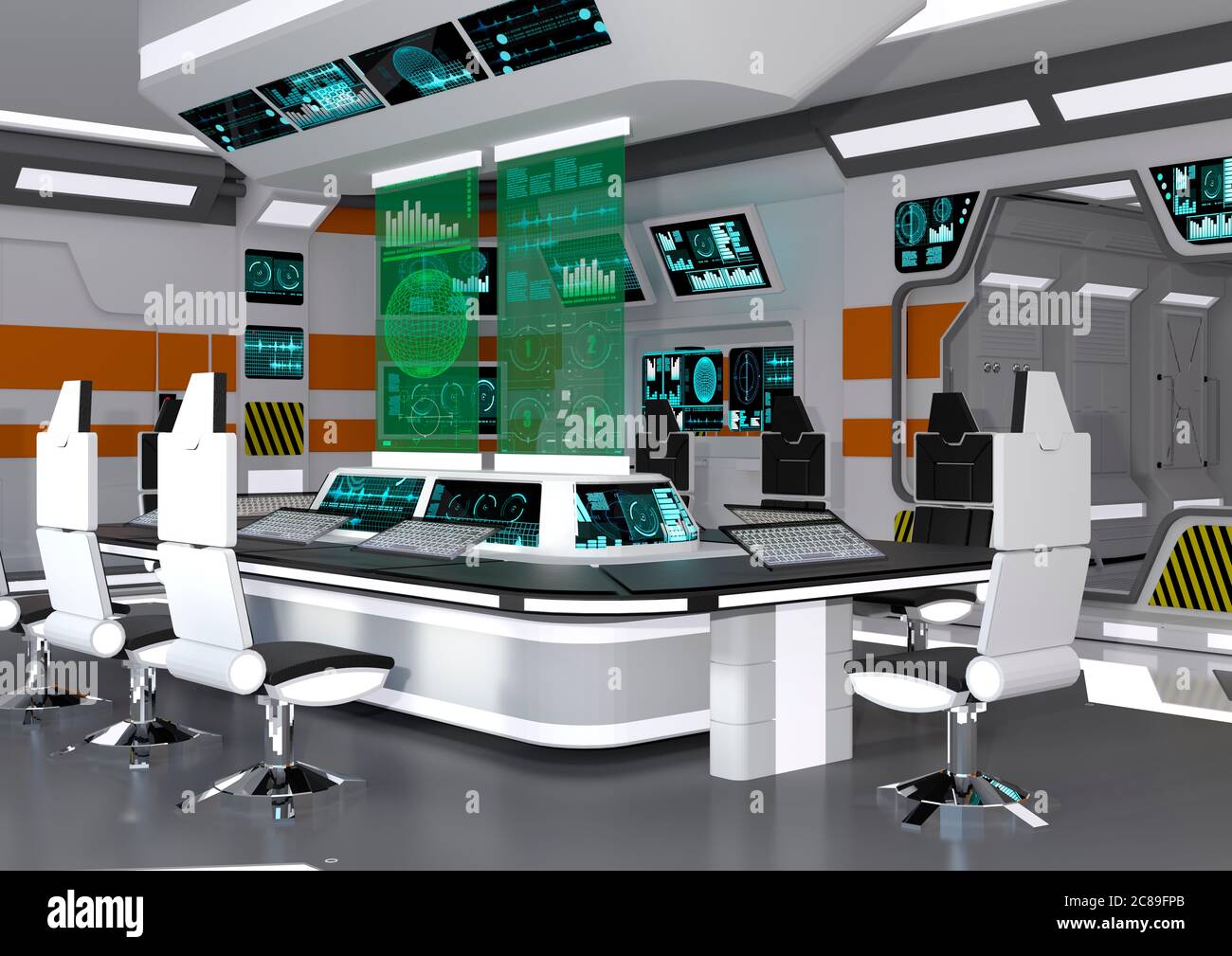 3D rendering of a futuristic sceince fiction control center Stock Photo ...