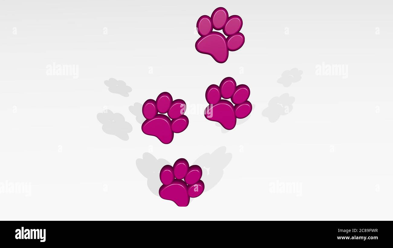 cat footprint stand with shadow. 3D illustration of metallic sculpture ...