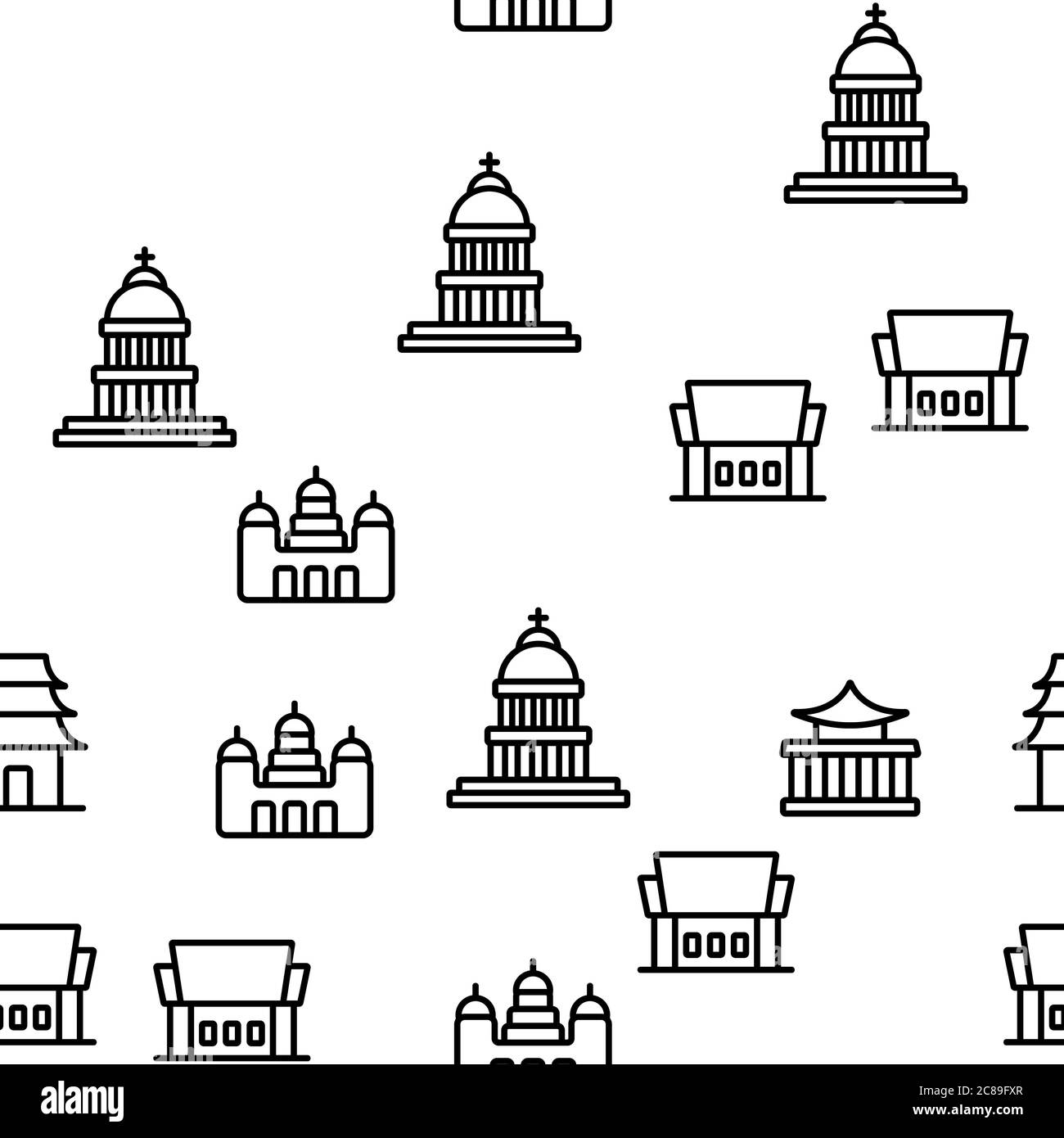 Temple Architecture Building Vector Seamless Pattern Stock Vector Image ...