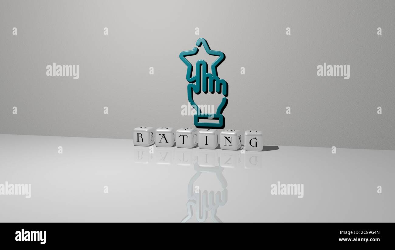 3D representation of RATING with icon on the wall and text arranged by ...