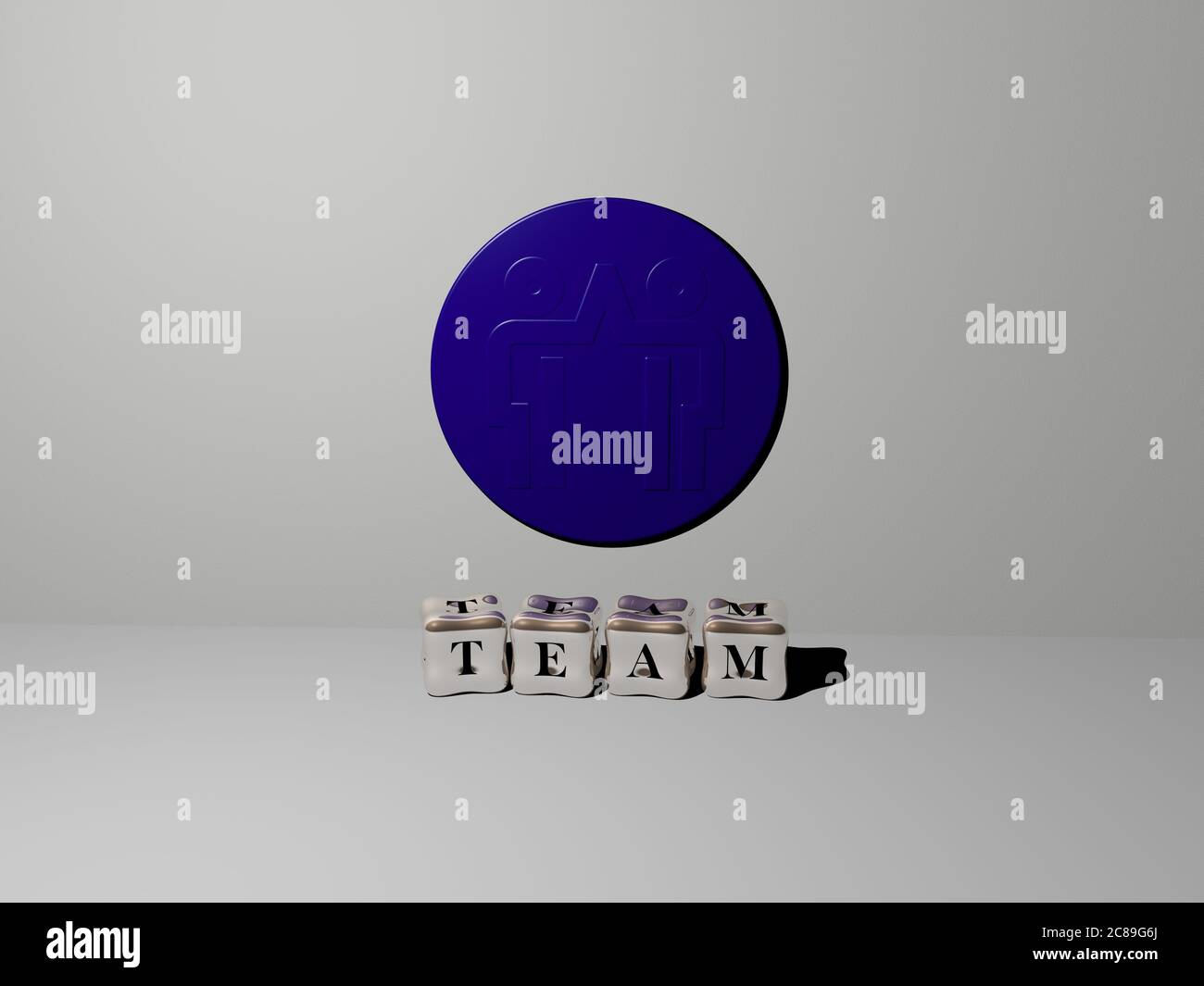 3D graphical image of team vertically along with text built by metallic ...