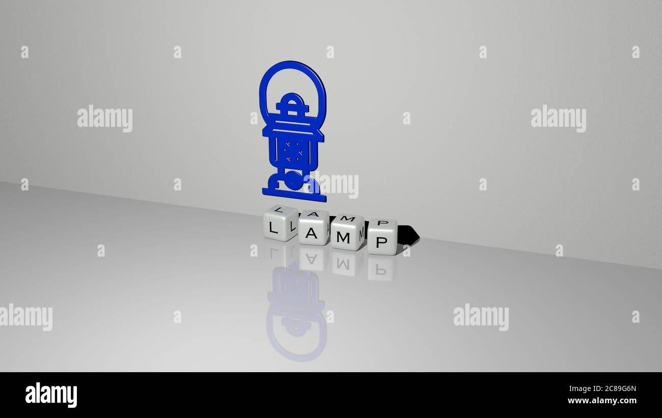 3D representation of lamp with icon on the wall and text arranged by ...
