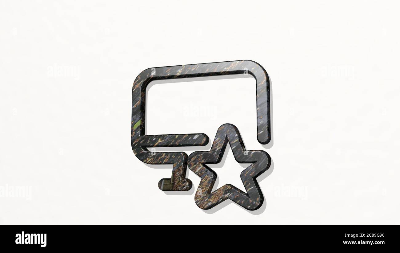 monitor star made by 3D illustration of a shiny metallic sculpture on a ...