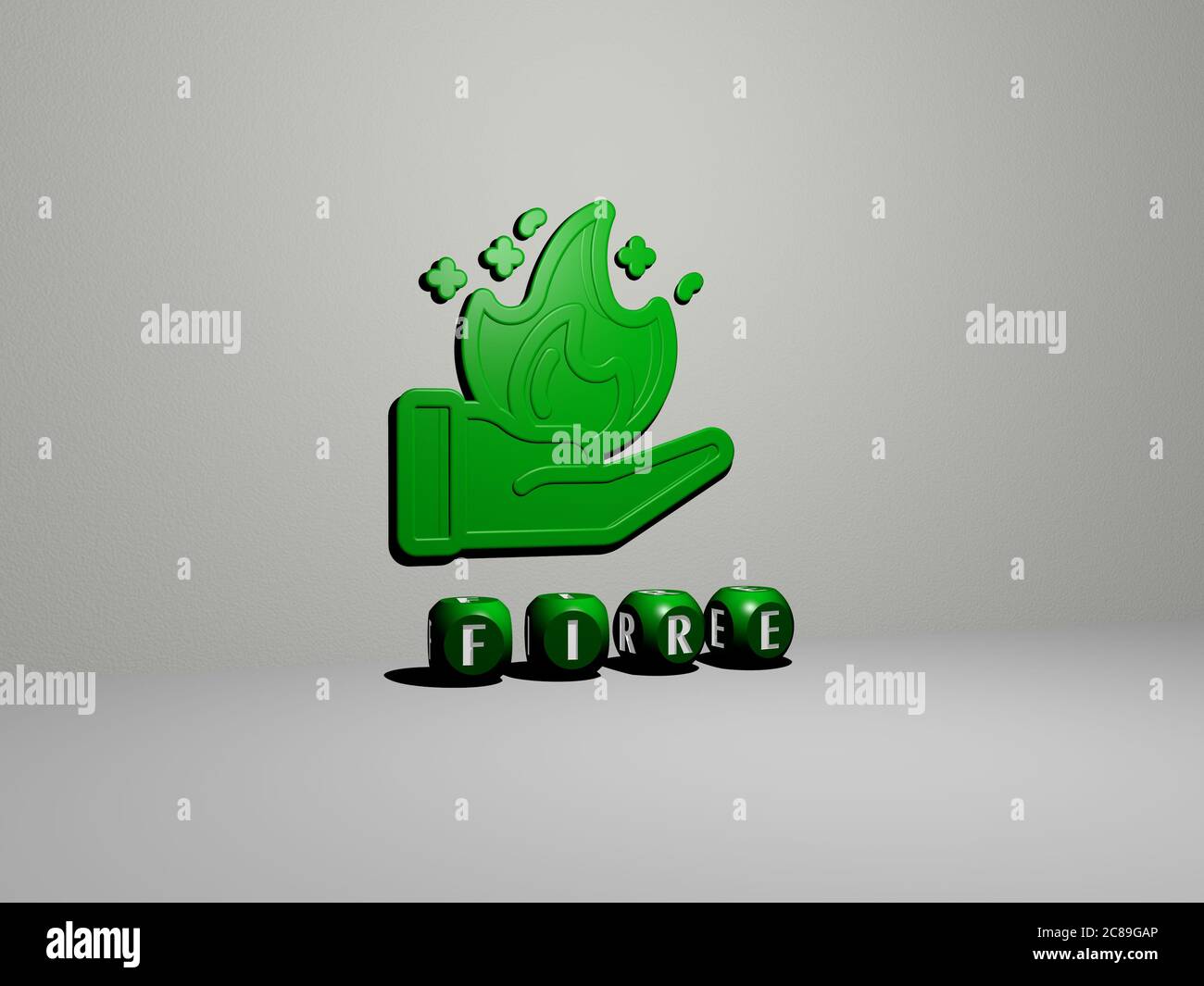 3D representation of FIRE with icon on the wall and text arranged by ...