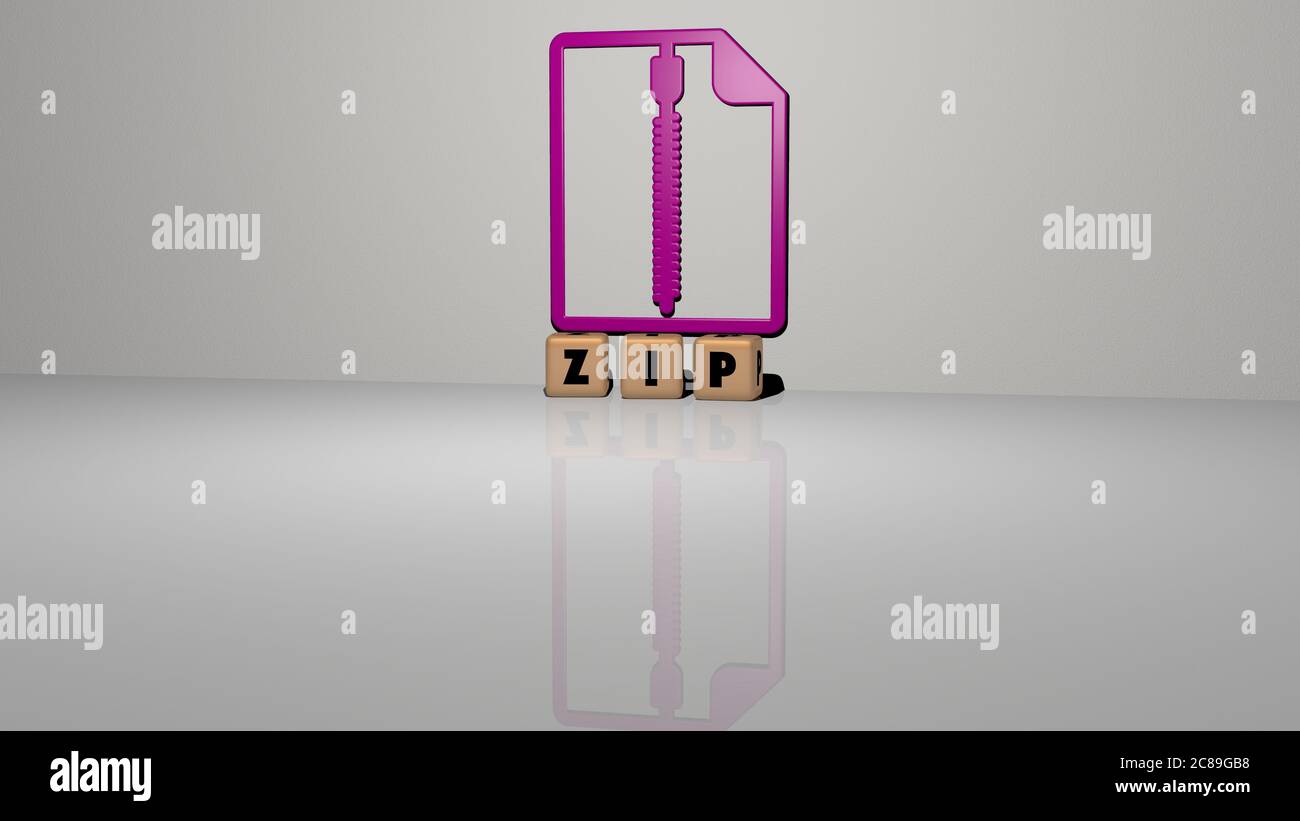 3D representation of ZIP with icon on the wall and text arranged by ...