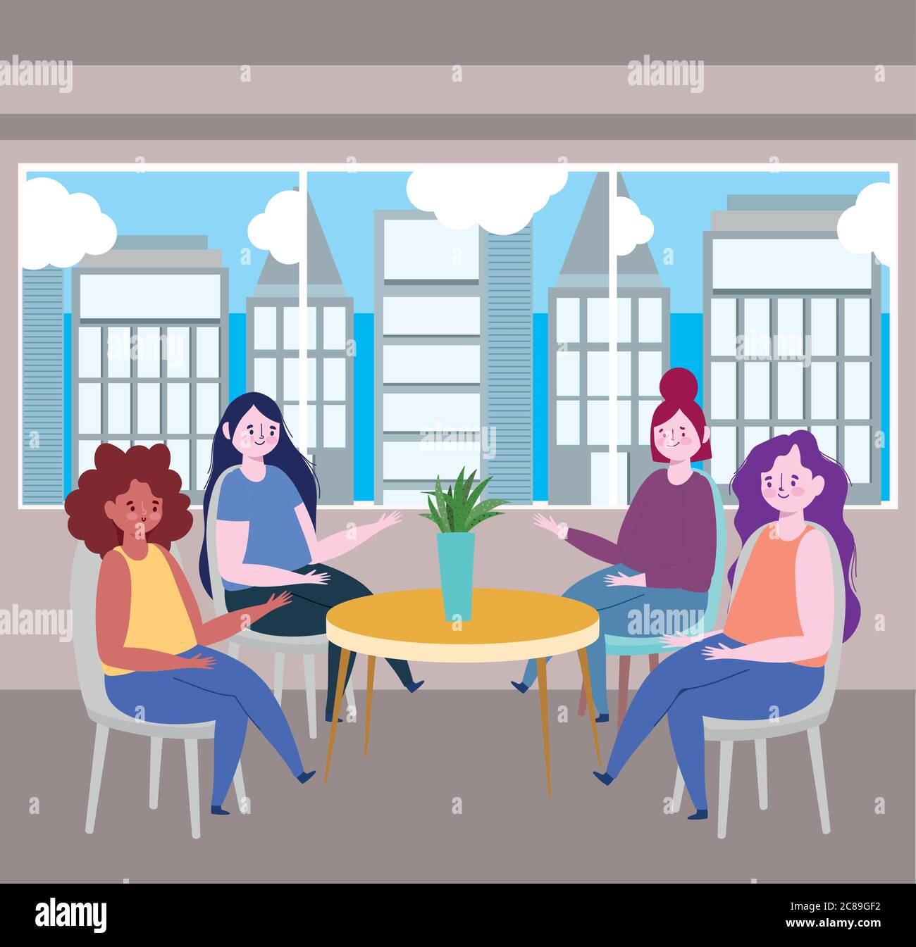 Cafe physical distancing Stock Vector Images - Alamy