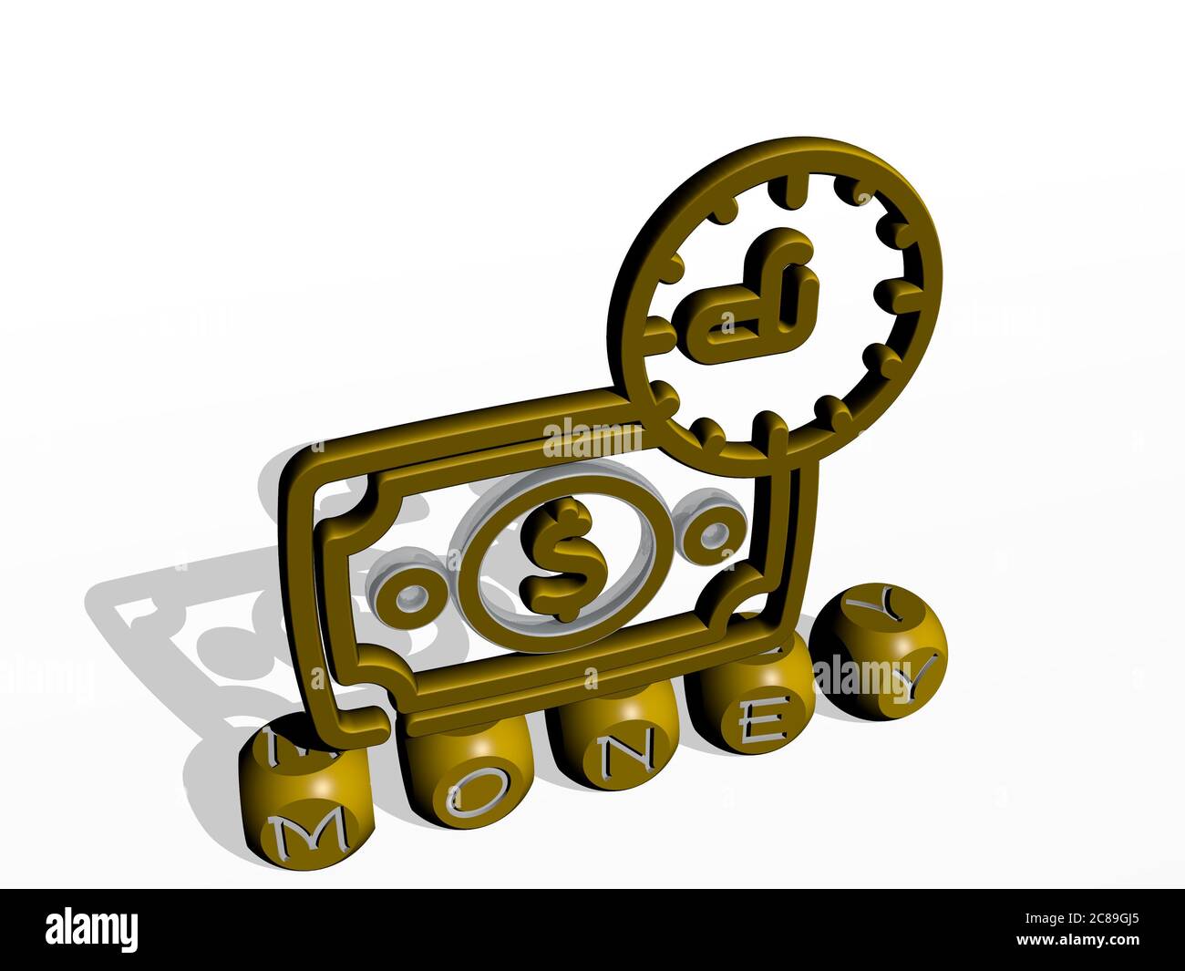 3D representation of MONEY with icon on the wall and text arranged by ...