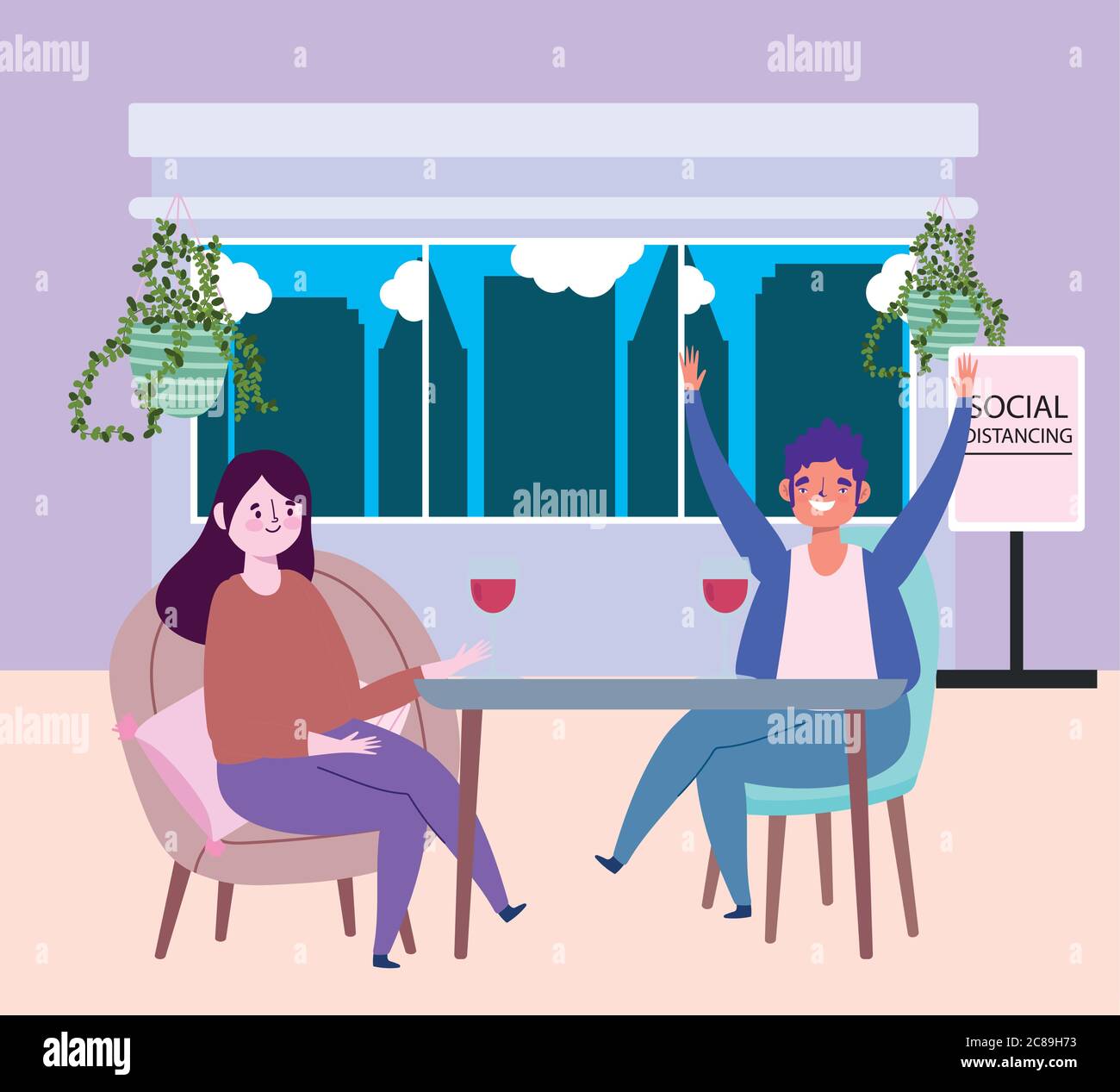 Cafe physical distancing Stock Vector Images - Alamy