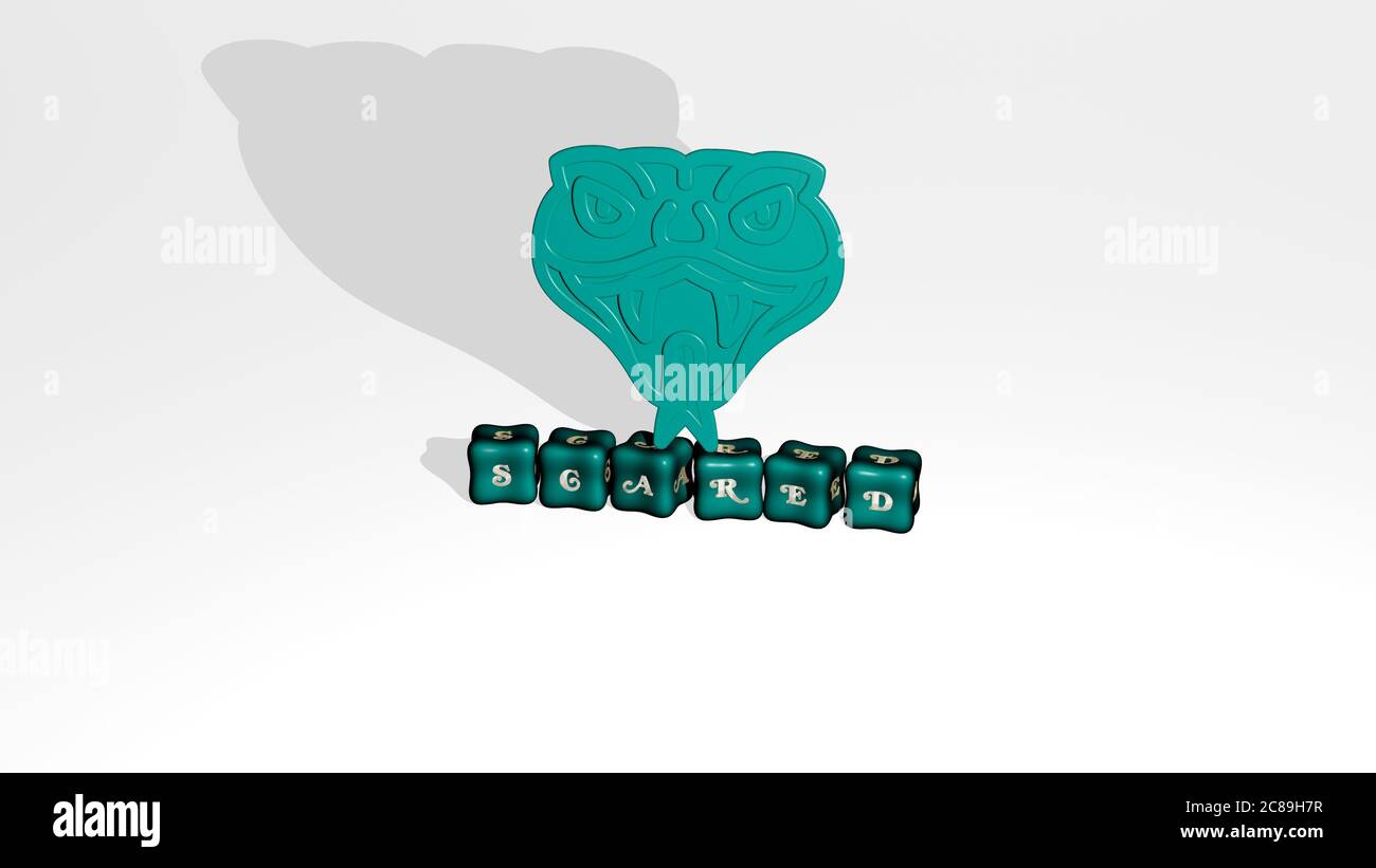 3D illustration of SCARED graphics and text made by metallic dice ...
