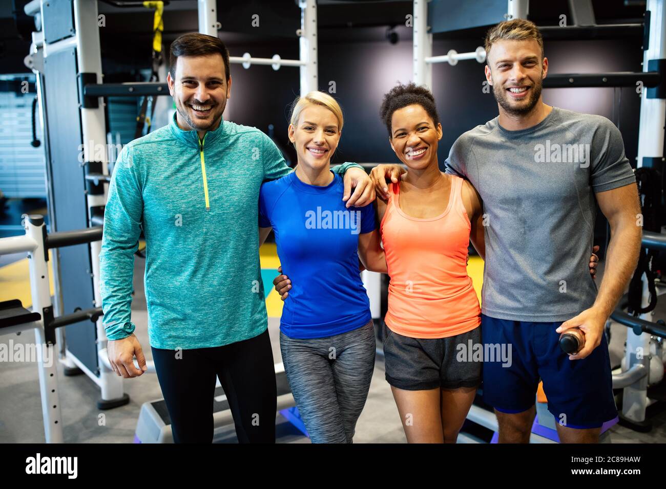 Fitness, sport, training, gym, success concept. Group of happy people ...