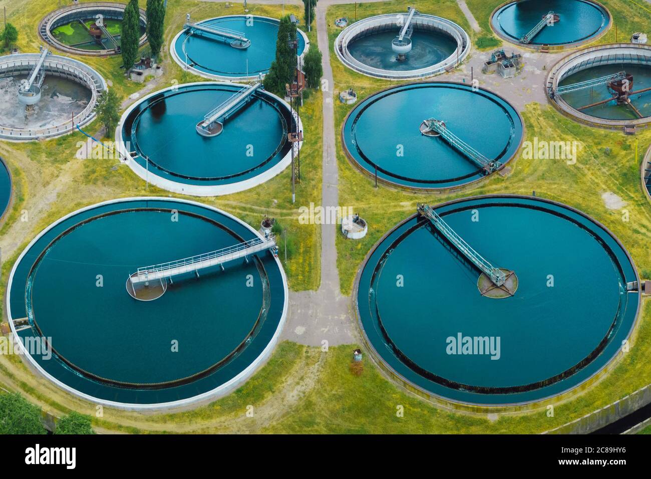 Modern sewage treatment plant, aerial view from drone Stock Photo - Alamy