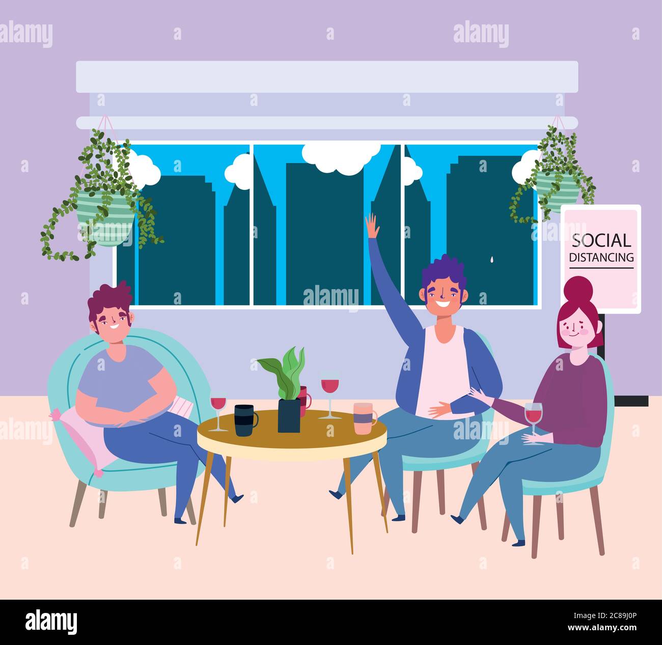 Cafe physical distancing Stock Vector Images - Alamy